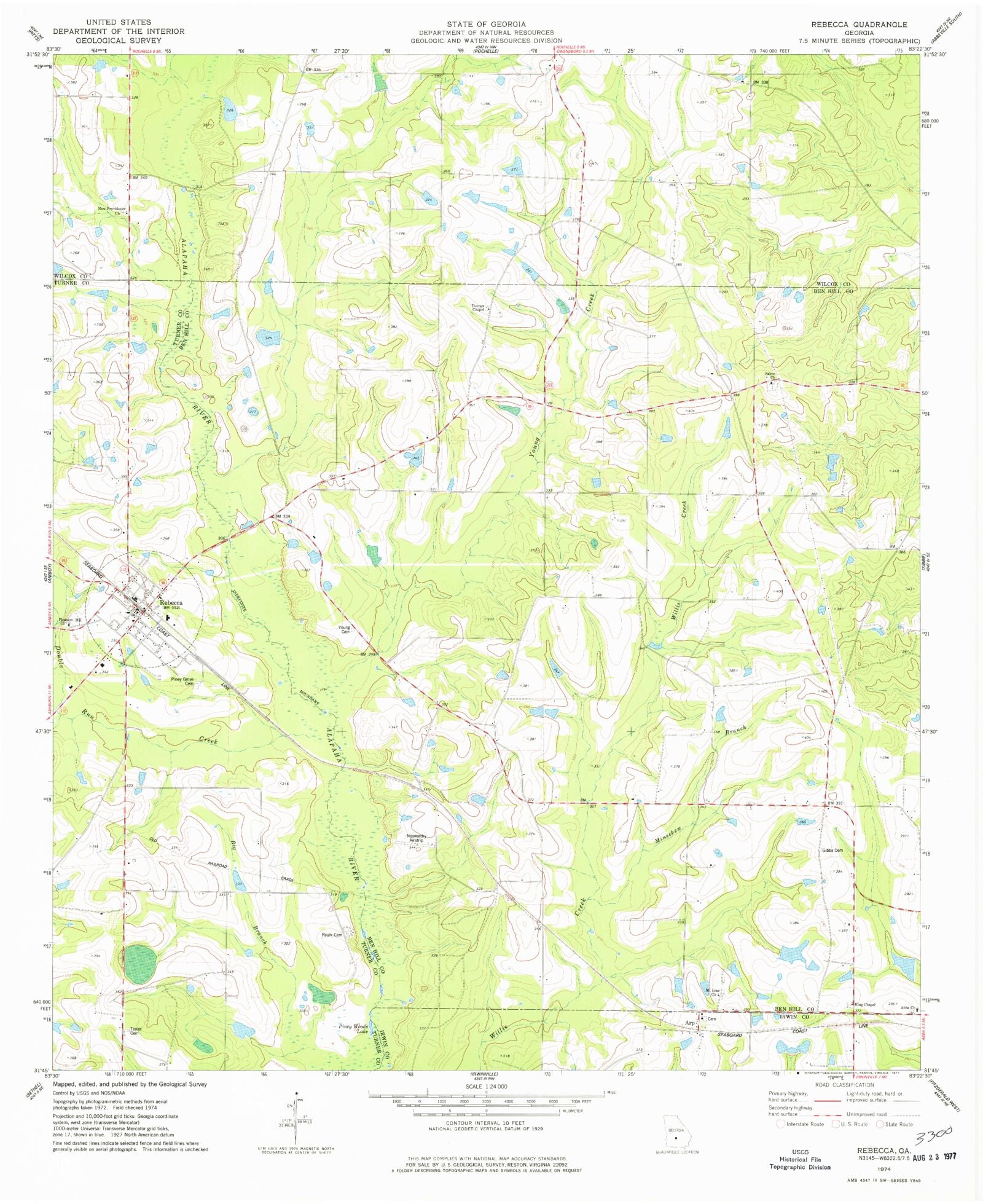 Classic USGS Rebecca Georgia 7.5'x7.5' Topo Map – MyTopo Map Store