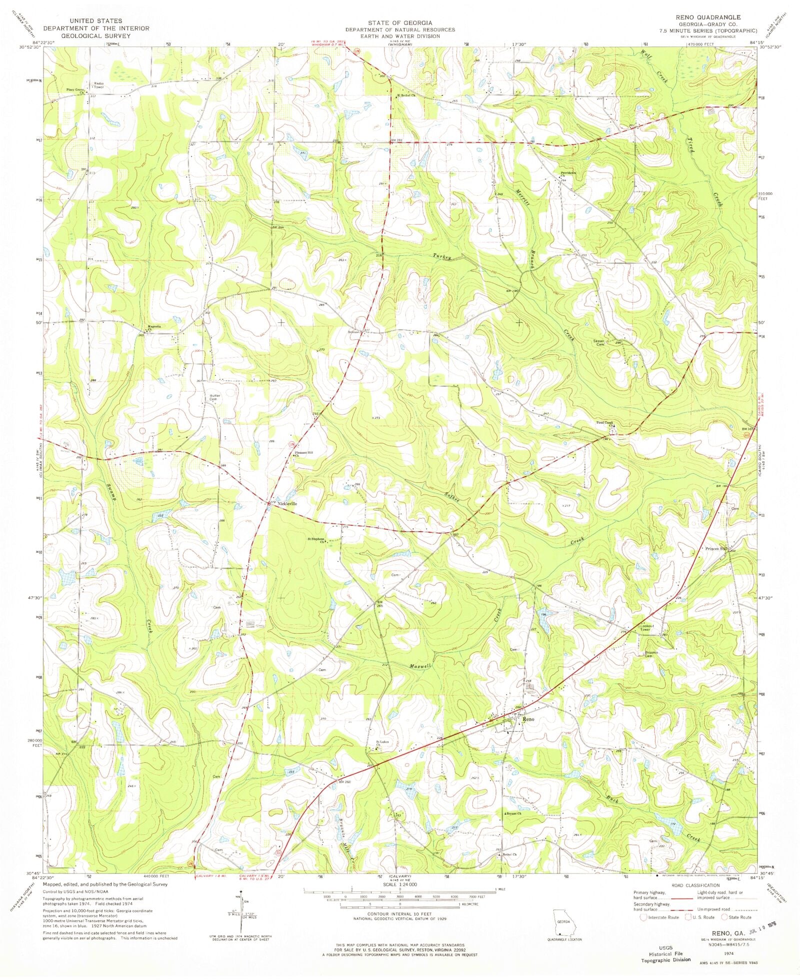 Classic USGS Reno Georgia 7.5'x7.5' Topo Map – MyTopo Map Store