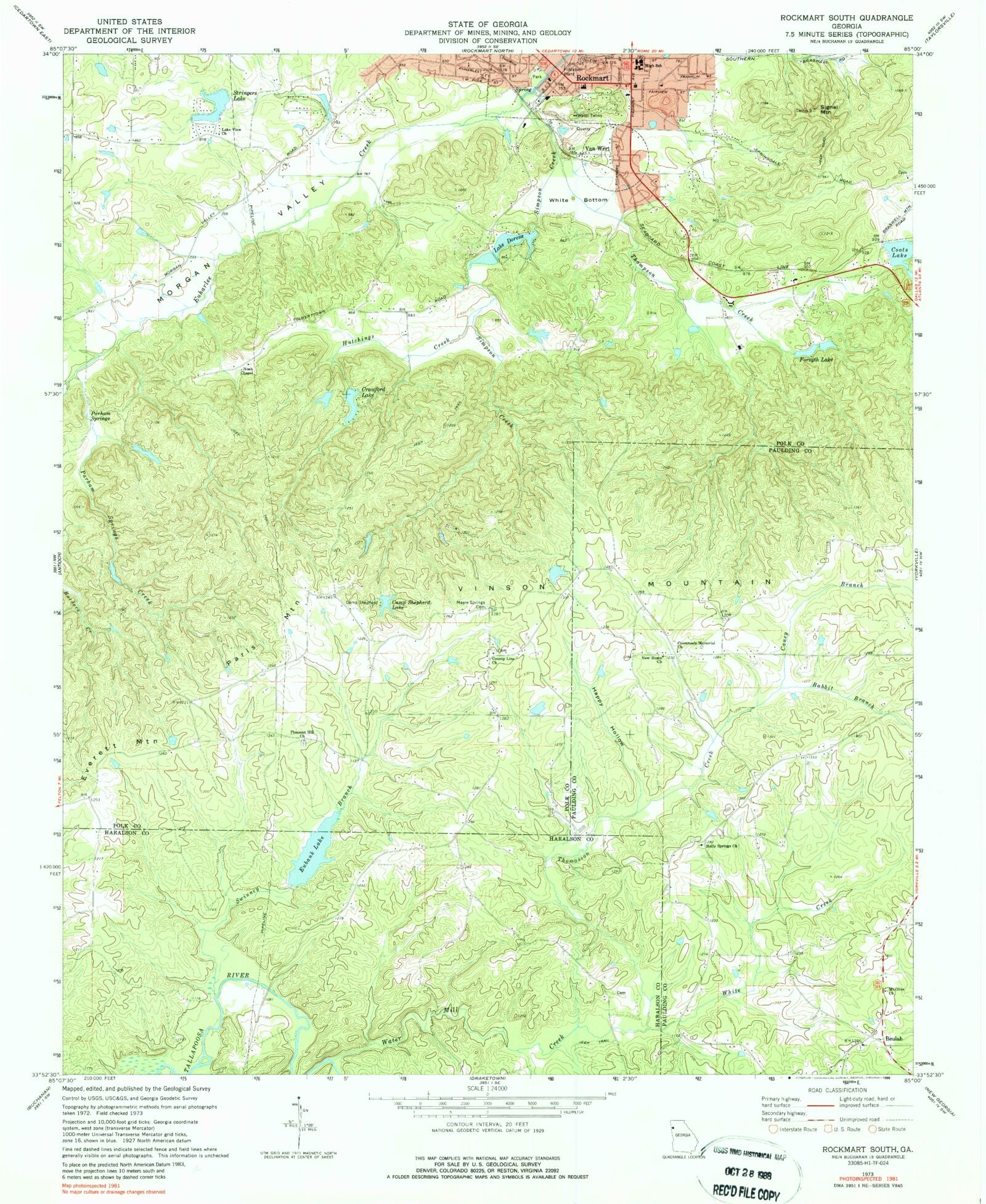 Classic USGS Rockmart South Georgia 7.5'x7.5' Topo Map – MyTopo Map Store