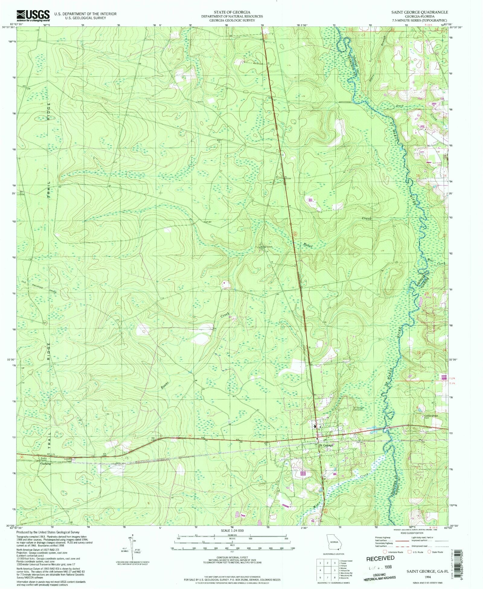 Classic USGS Saint George Georgia 7.5'x7.5' Topo Map – MyTopo Map Store