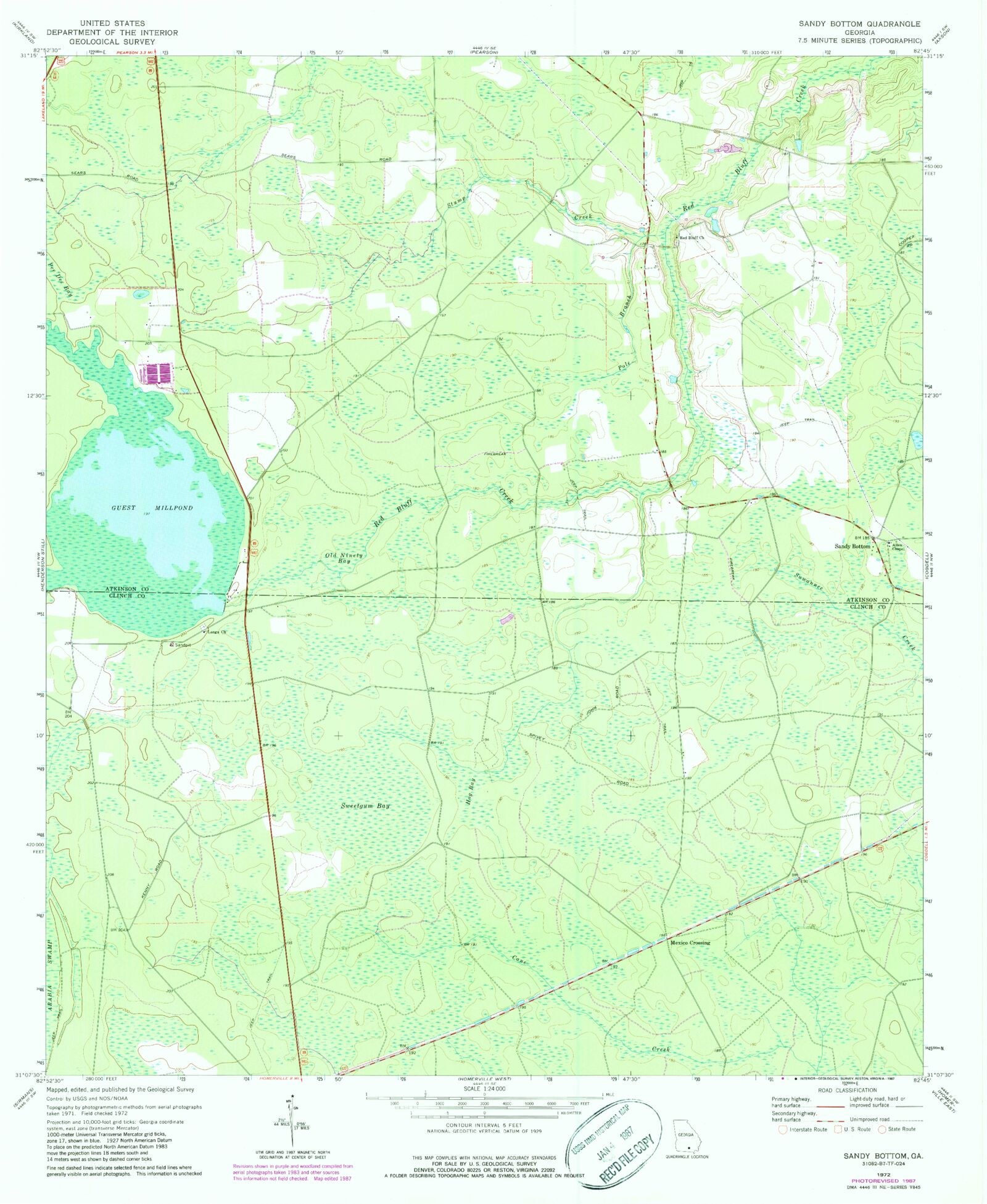 Classic USGS Sandy Bottom Georgia 7.5'x7.5' Topo Map – MyTopo Map Store