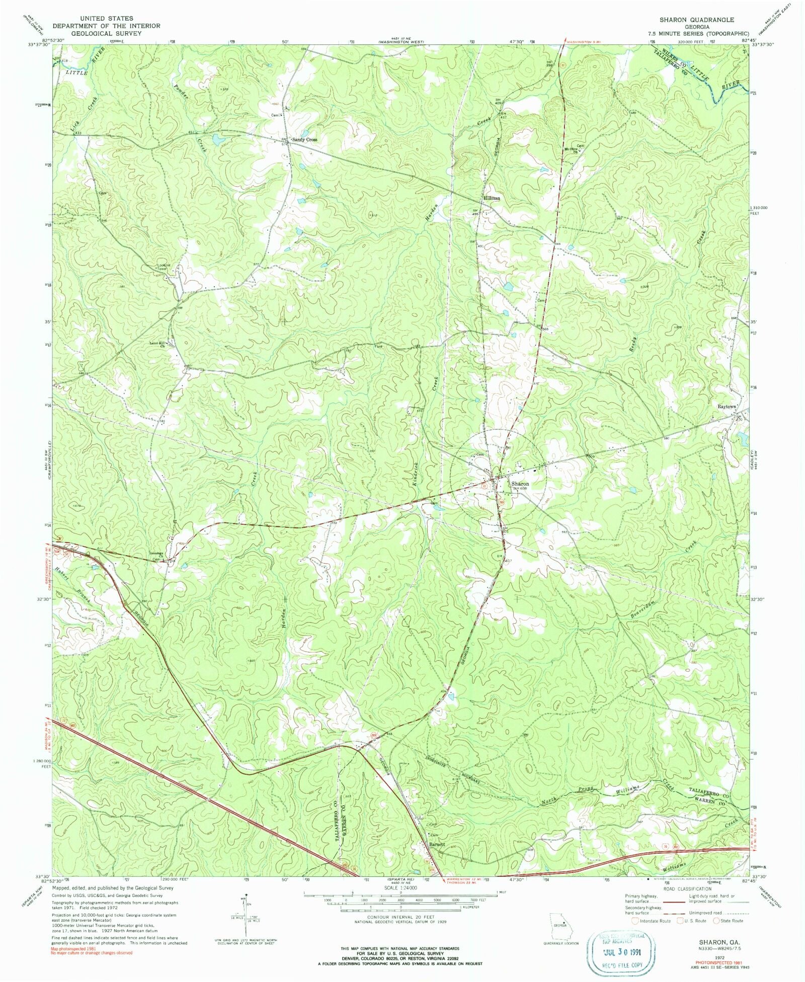Classic USGS Sharon Georgia 7.5'x7.5' Topo Map – MyTopo Map Store