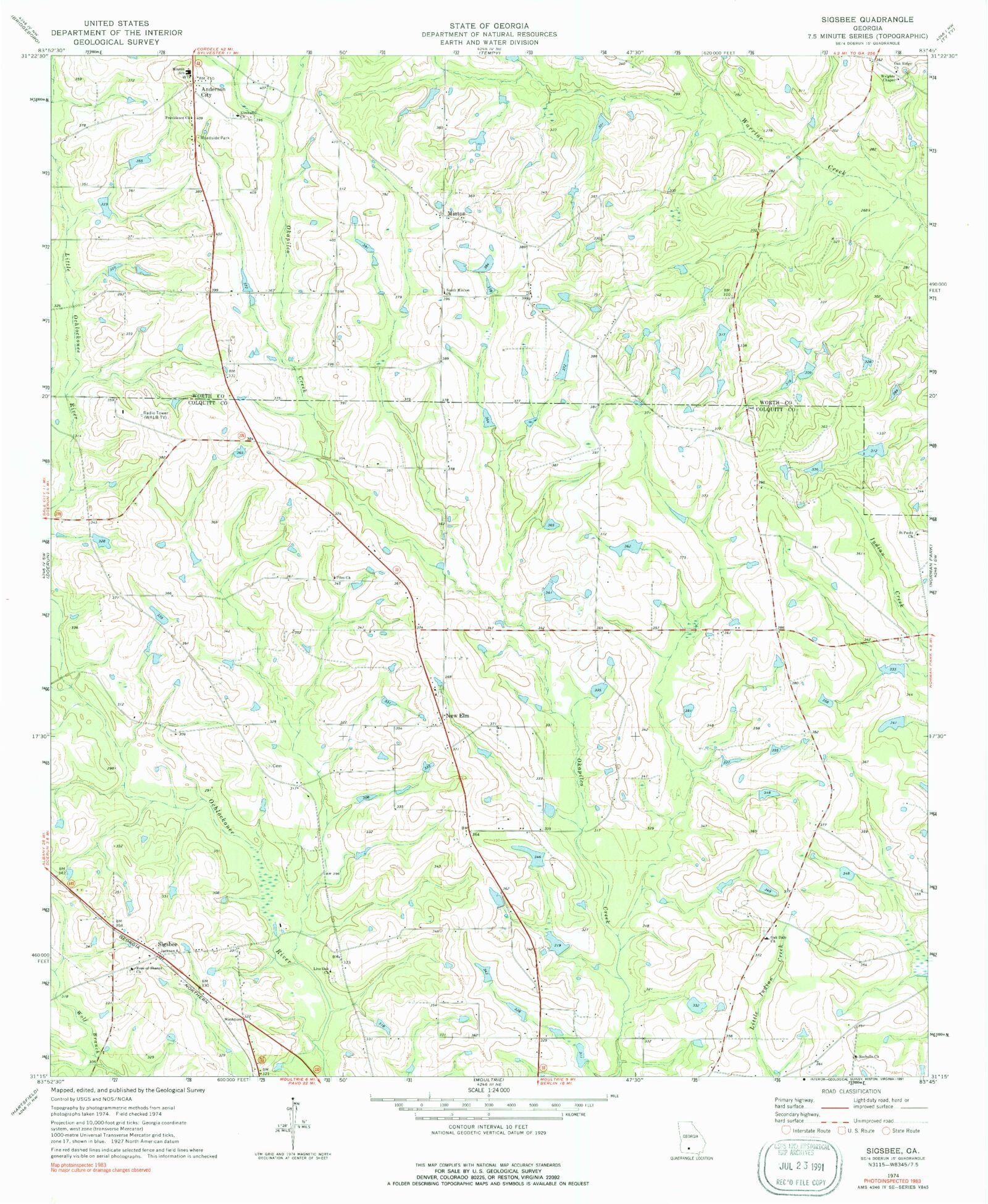 Classic USGS Sigsbee Georgia 7.5'x7.5' Topo Map – MyTopo Map Store