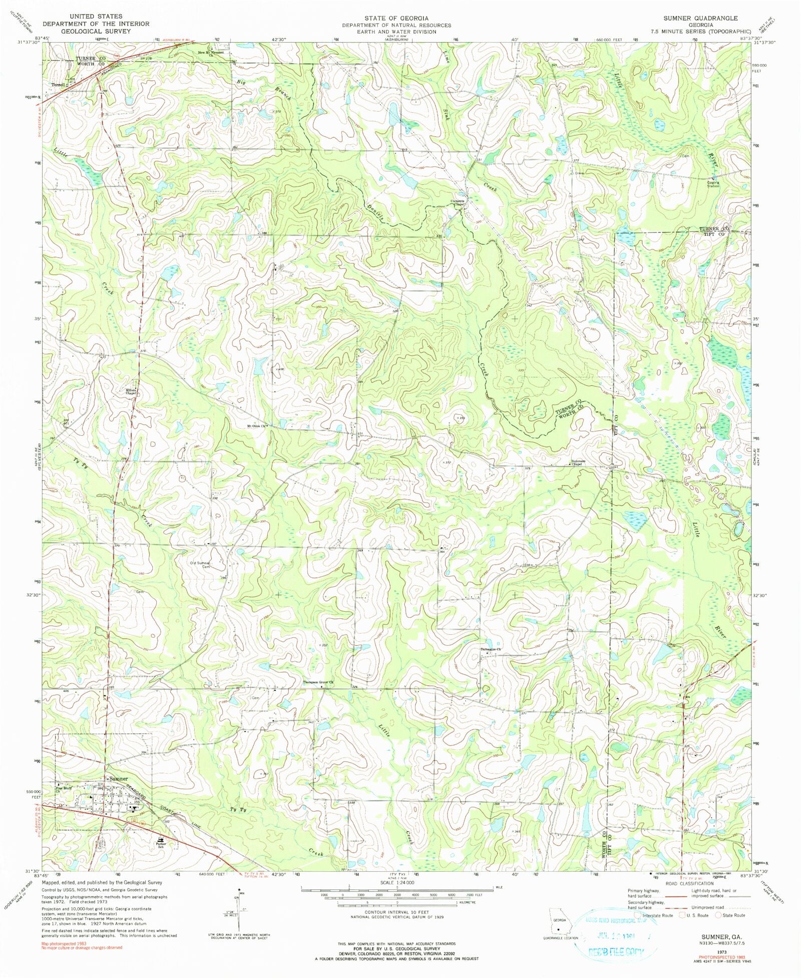 Classic USGS Sumner Georgia 7.5'x7.5' Topo Map – MyTopo Map Store