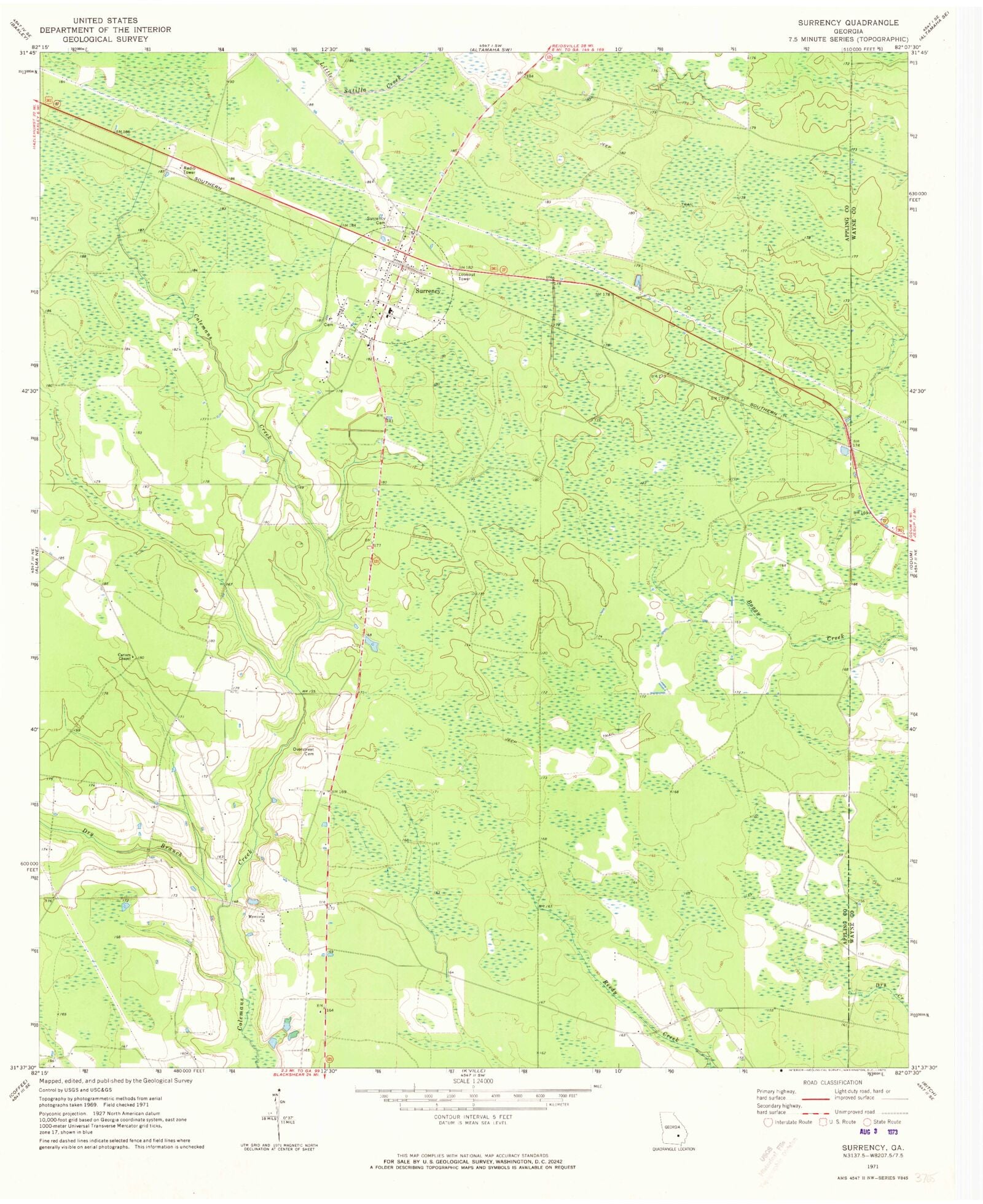 Classic USGS Surrency Georgia 7.5'x7.5' Topo Map – MyTopo Map Store