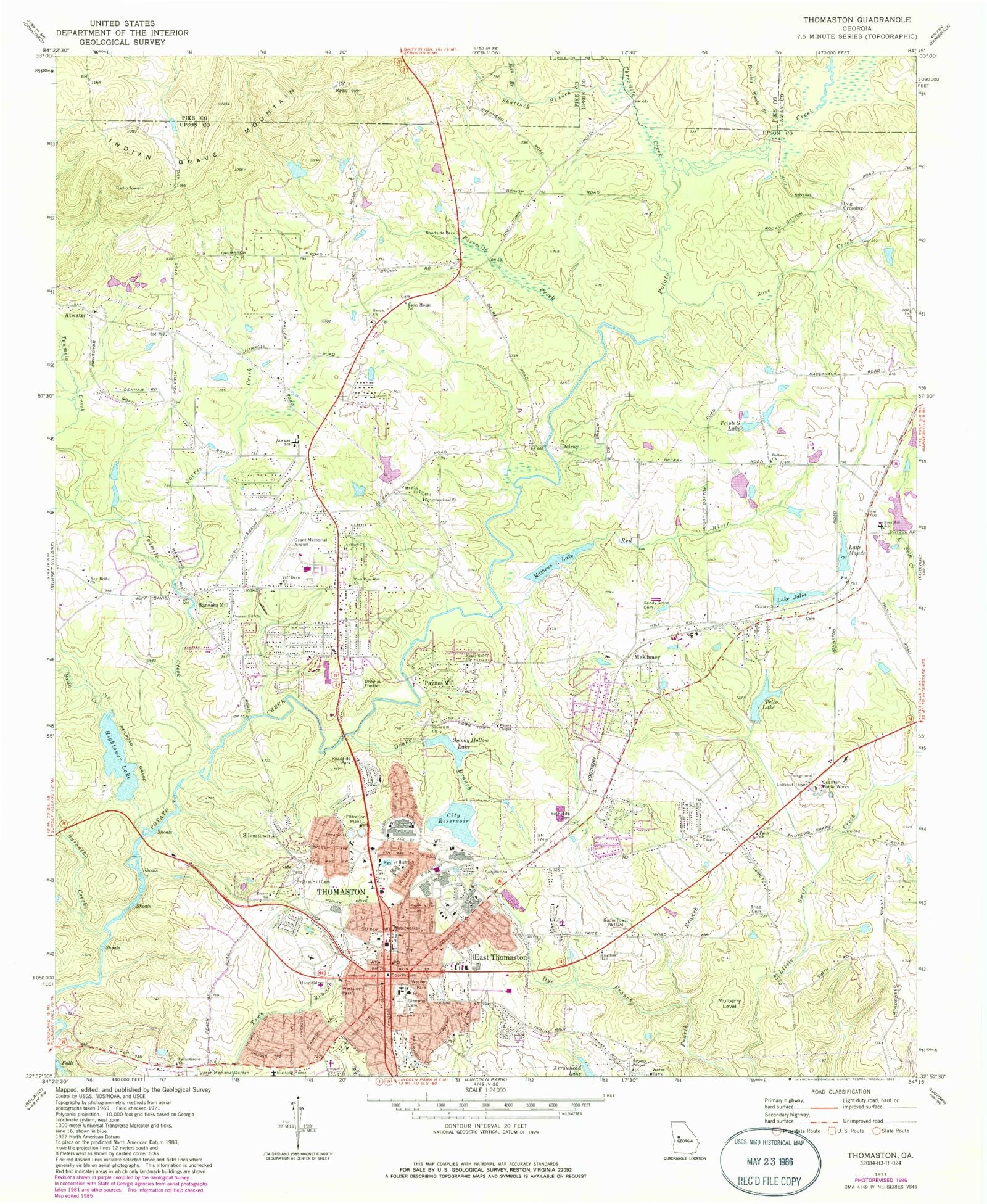 Classic USGS Thomaston Georgia 7.5'x7.5' Topo Map – MyTopo Map Store
