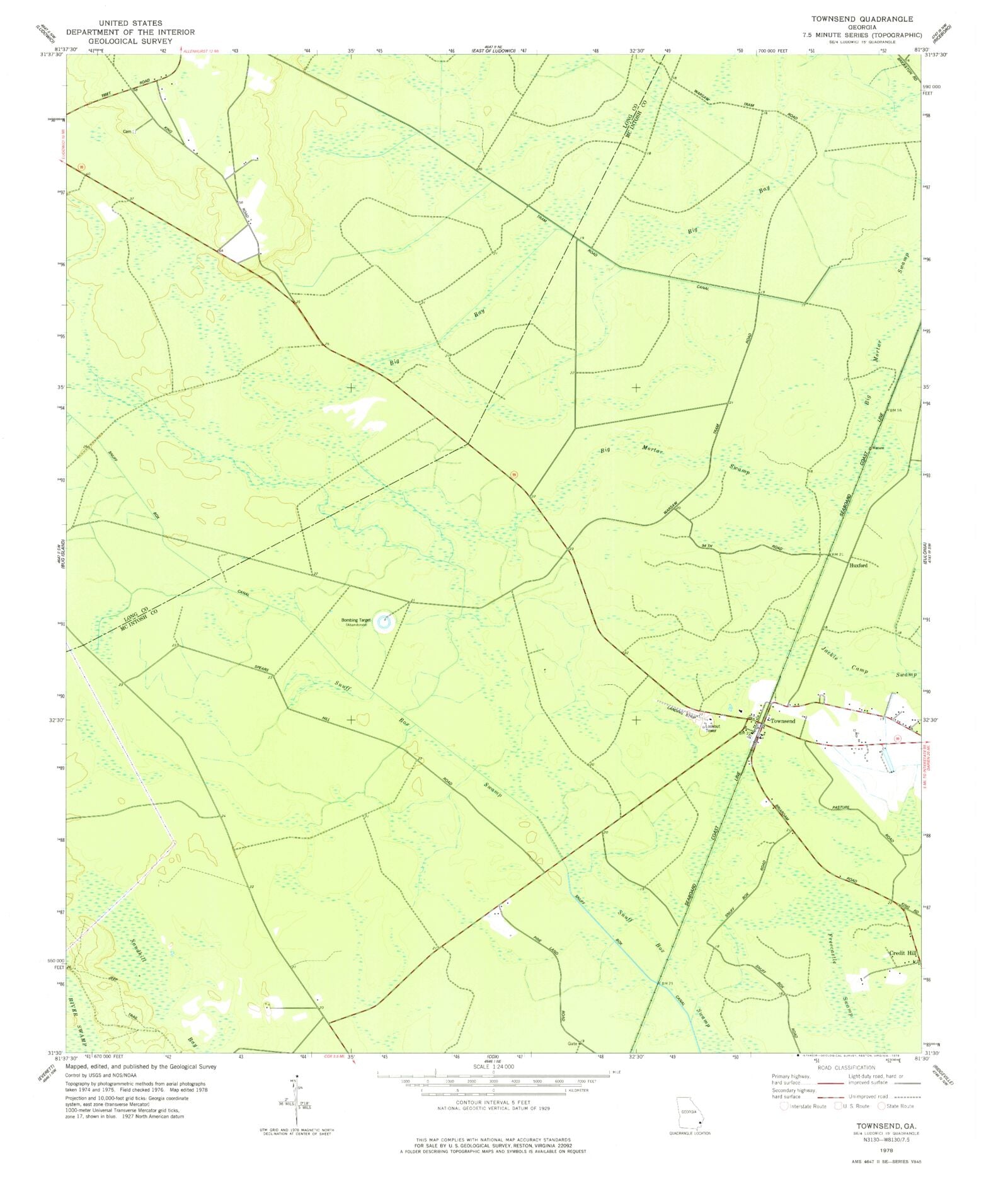 Classic USGS Townsend Georgia 7.5'x7.5' Topo Map – MyTopo Map Store