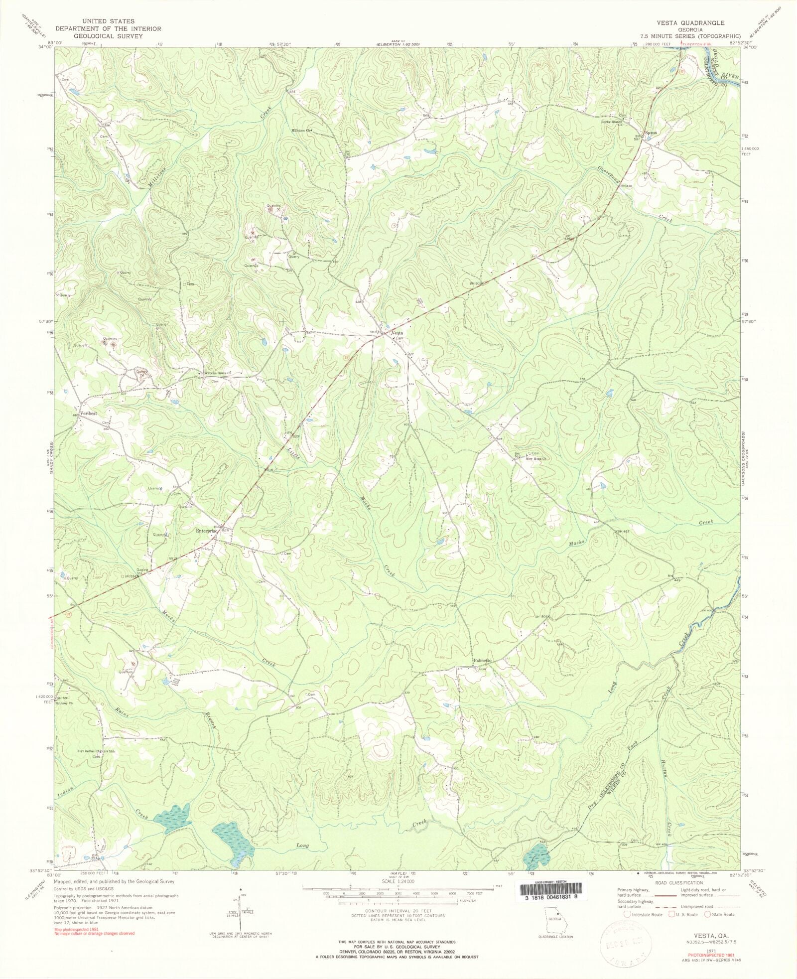 Classic USGS Vesta Georgia 7.5'x7.5' Topo Map – MyTopo Map Store