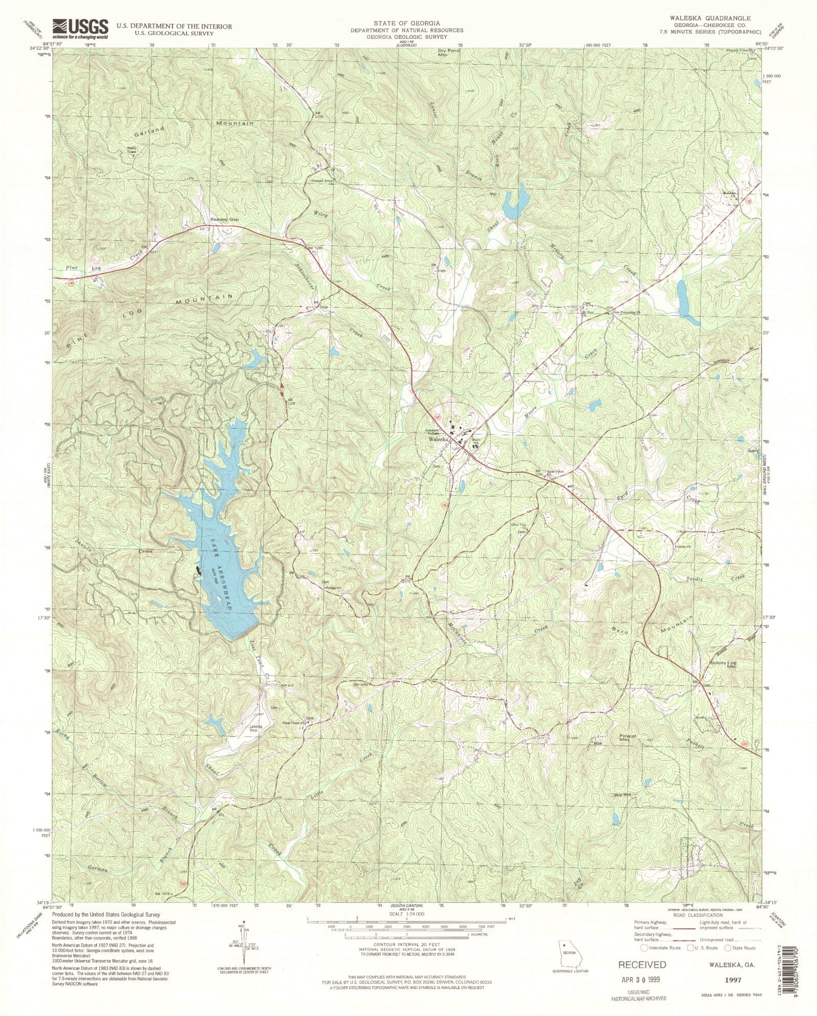 Classic USGS Waleska Georgia 7.5'x7.5' Topo Map – MyTopo Map Store