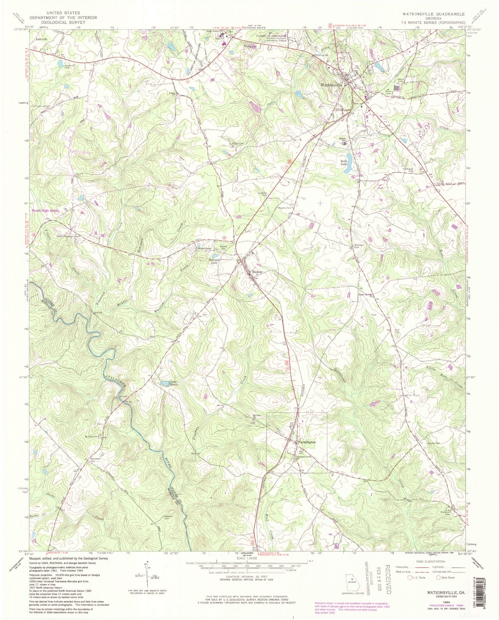 Classic USGS Watkinsville Georgia 7.5'x7.5' Topo Map – MyTopo Map Store