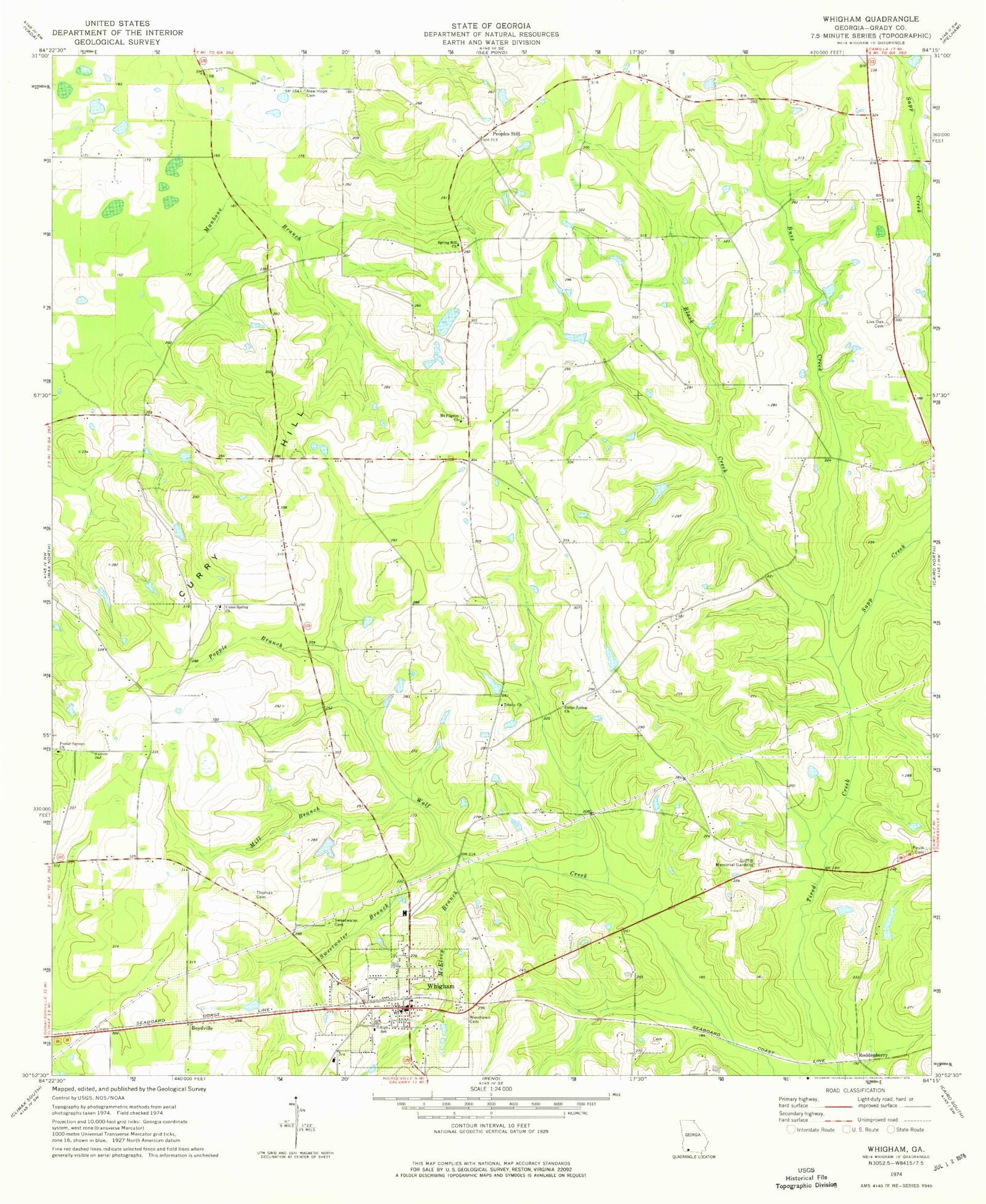 Classic USGS Whigham Georgia 7.5'x7.5' Topo Map – MyTopo Map Store