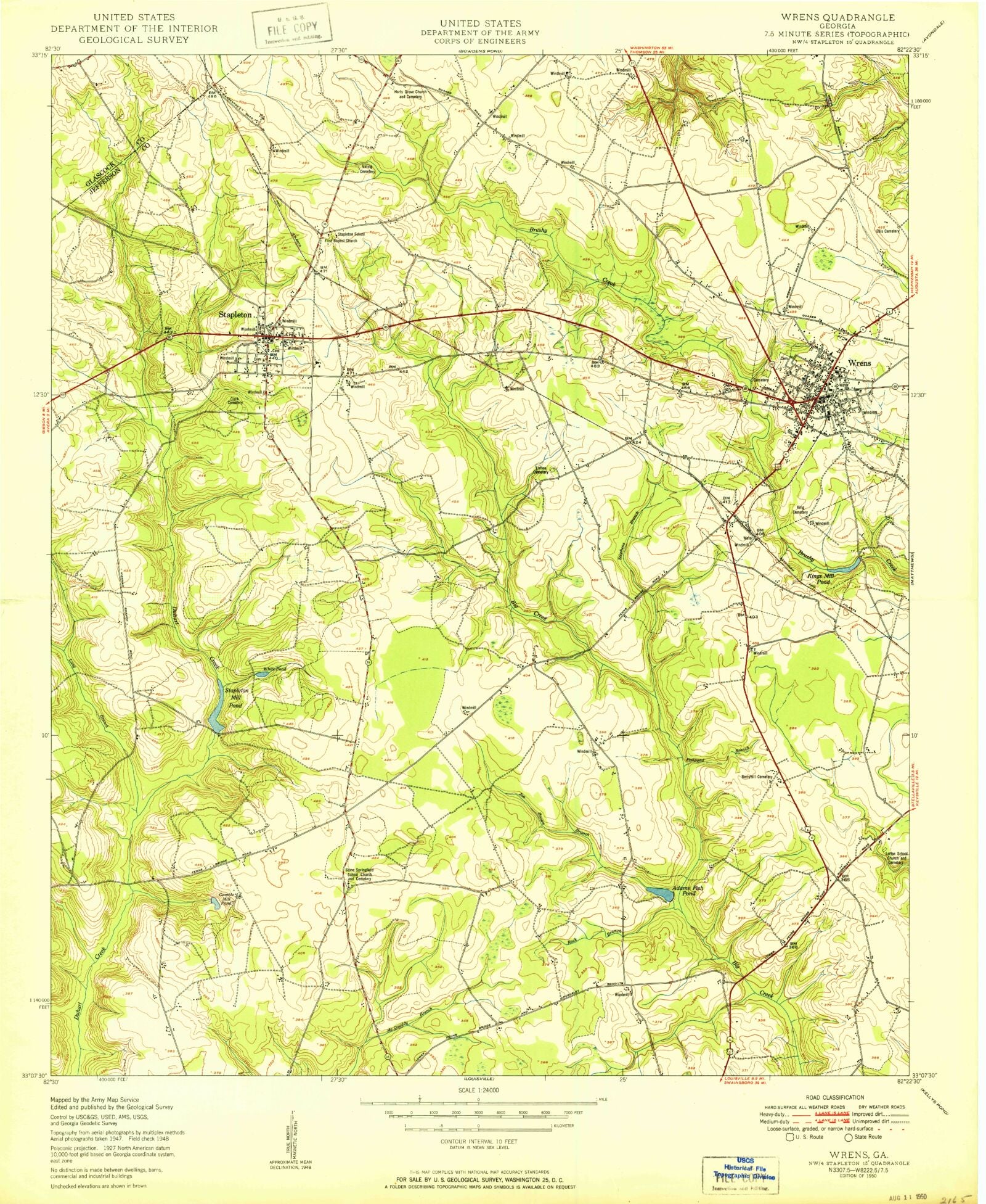 Classic USGS Wrens Georgia 7.5'x7.5' Topo Map – MyTopo Map Store
