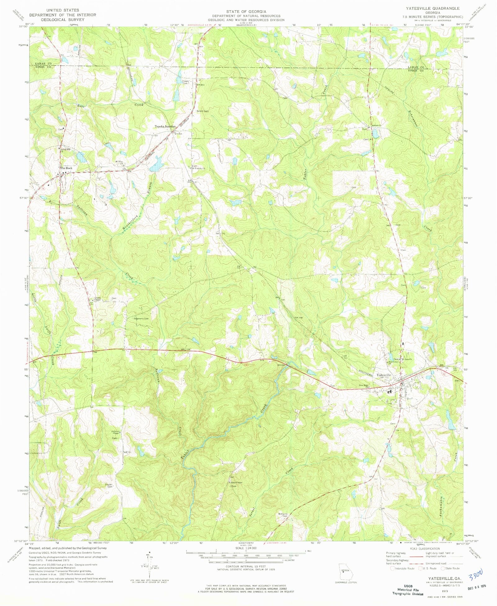 Classic USGS Yatesville Georgia 7.5'x7.5' Topo Map – MyTopo Map Store
