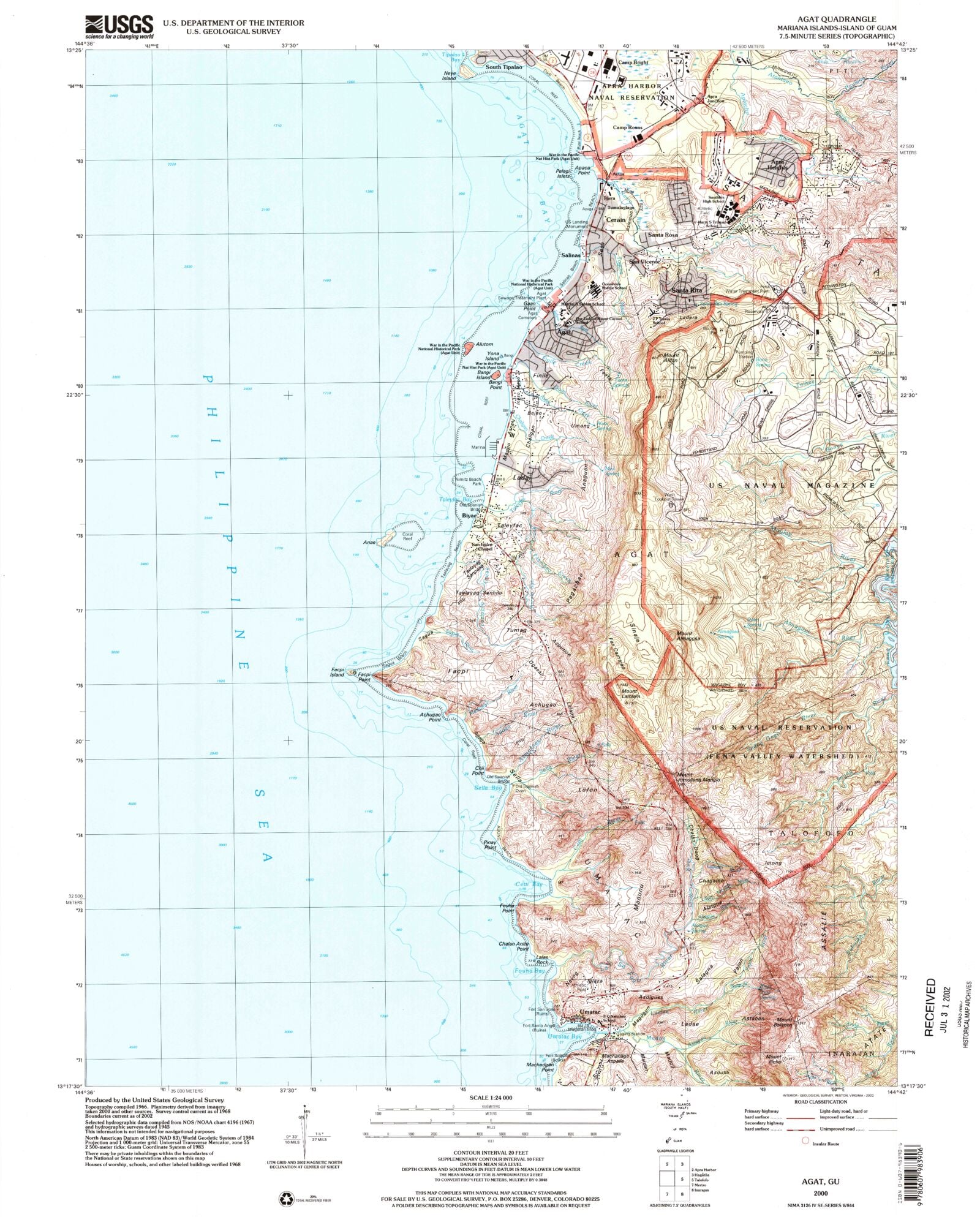 Classic USGS Agat Guam 7.5'x7.5' Topo Map – MyTopo Map Store