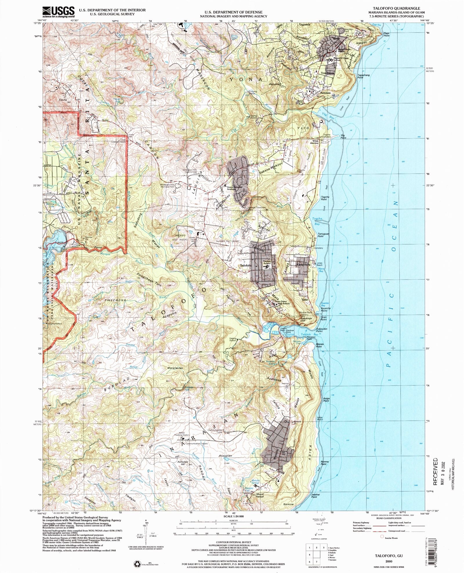 Classic USGS Talofofo Guam 7.5'x7.5' Topo Map – MyTopo Map Store