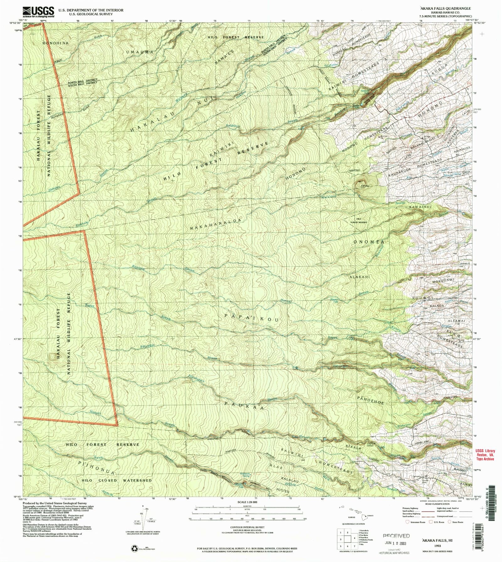 Classic USGS Akaka Falls Hawaii 7.5'x7.5' Topo Map – MyTopo Map Store