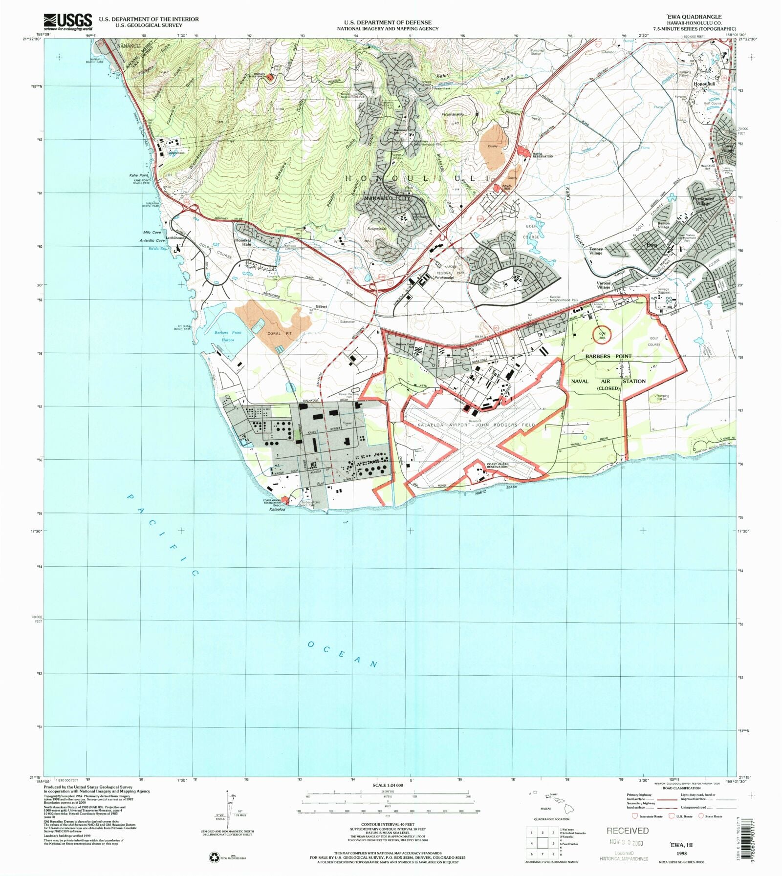 Classic USGS Ewa Hawaii 7.5'x7.5' Topo Map – MyTopo Map Store