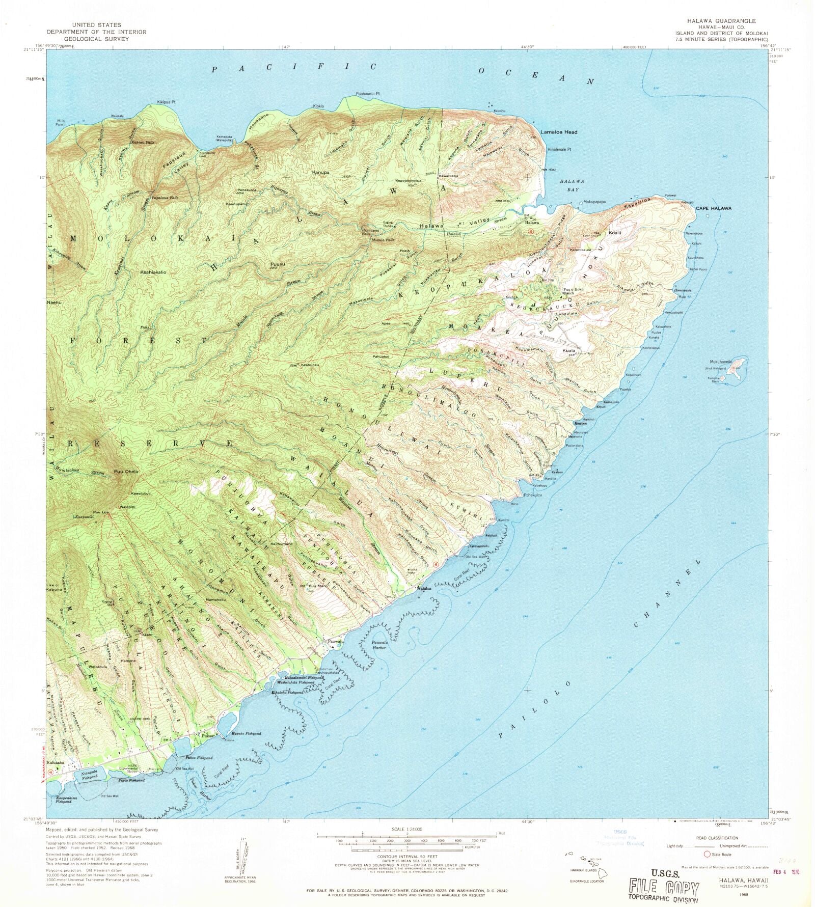 Classic USGS Halawa Hawaii 7.5'x7.5' Topo Map – MyTopo Map Store