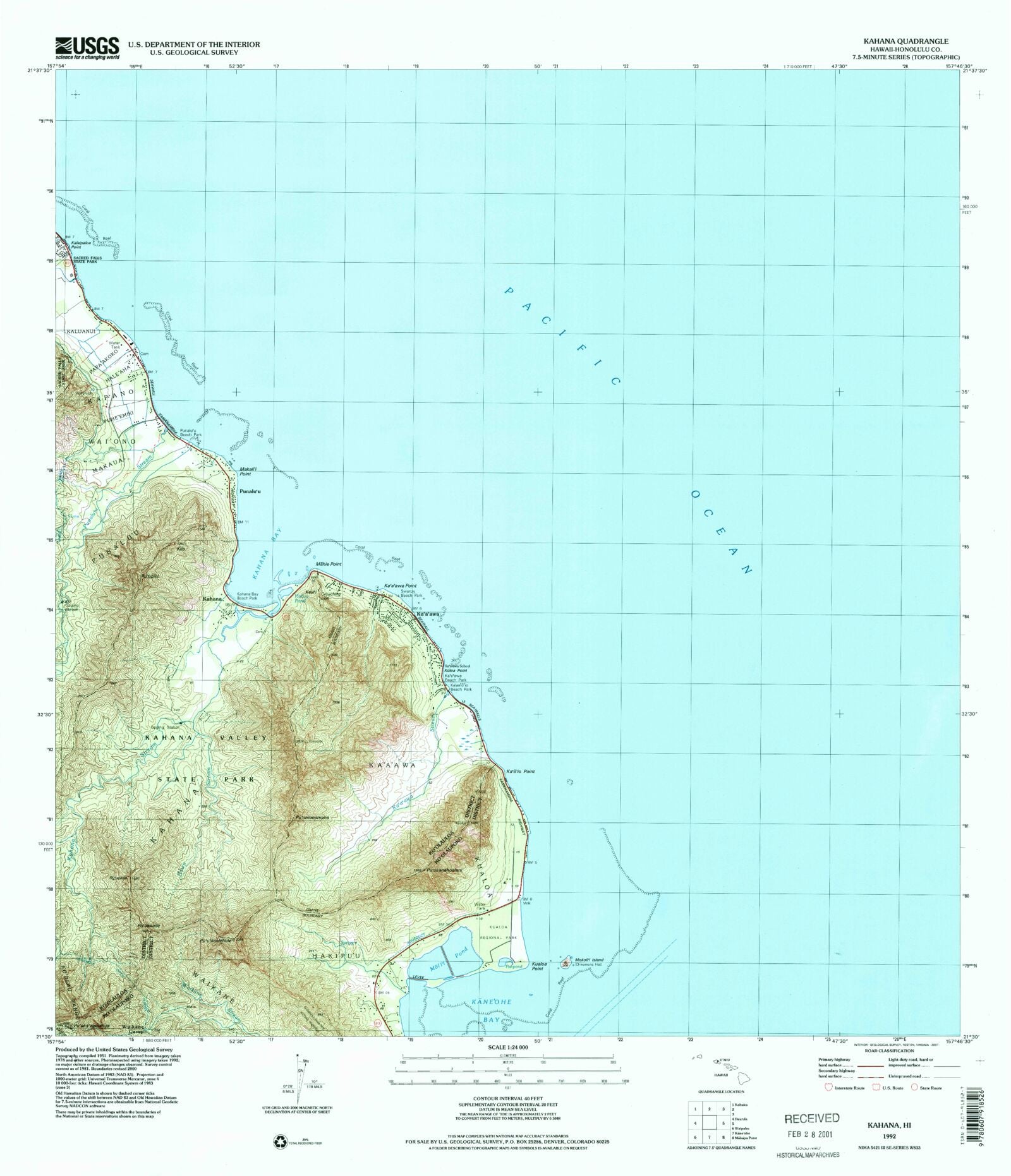 Classic USGS Kahana Hawaii 7.5'x7.5' Topo Map – MyTopo Map Store