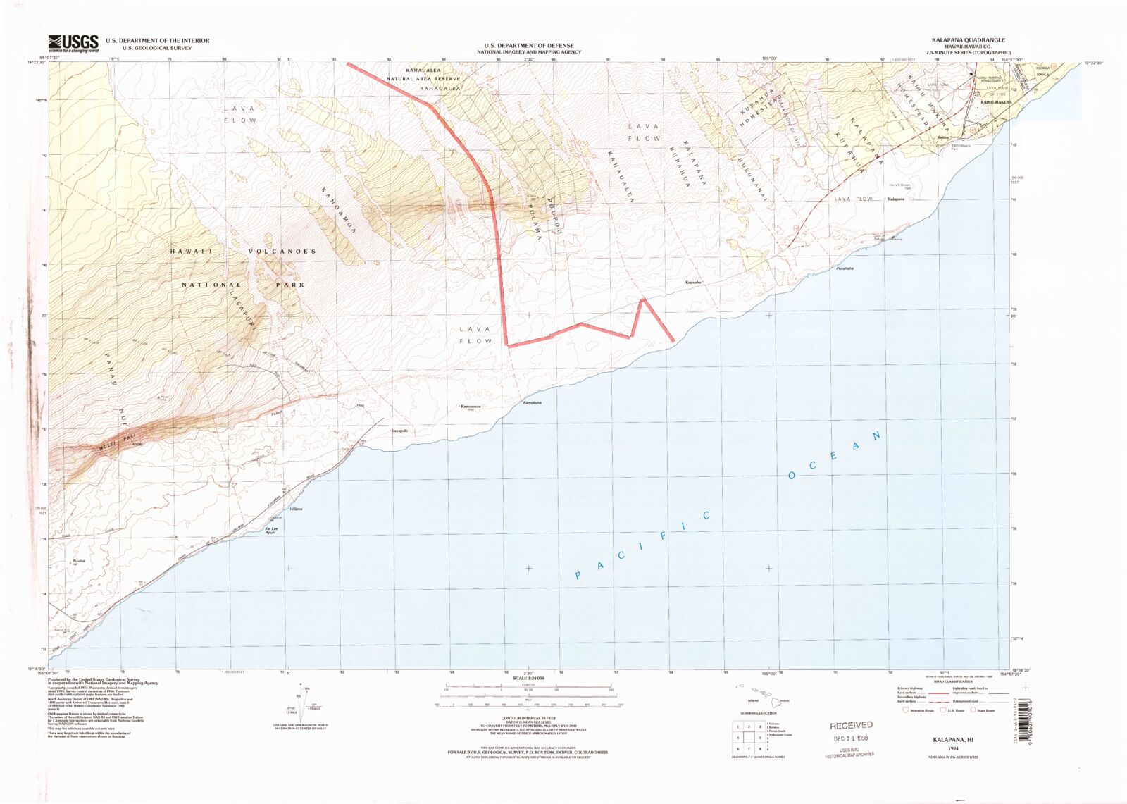 Classic USGS Kalapana Hawaii 7.5'x7.5' Topo Map – MyTopo Map Store