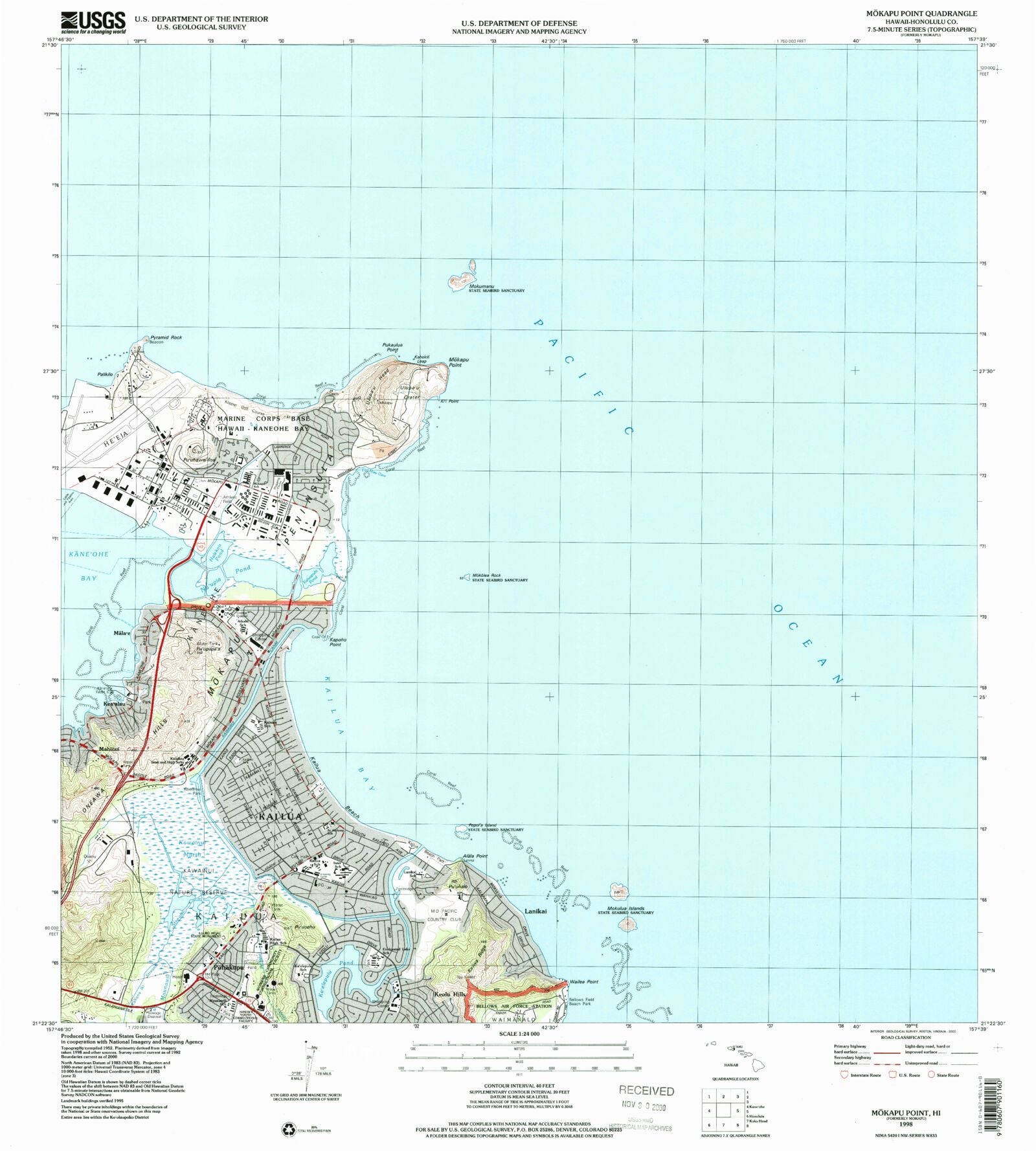 Classic USGS Mokapu Point Hawaii 7.5'x7.5' Topo Map – MyTopo Map Store