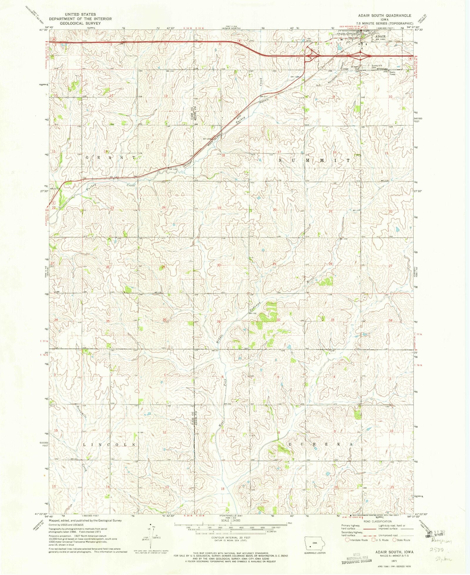 Classic USGS Adair South Iowa 7.5'x7.5' Topo Map – MyTopo Map Store