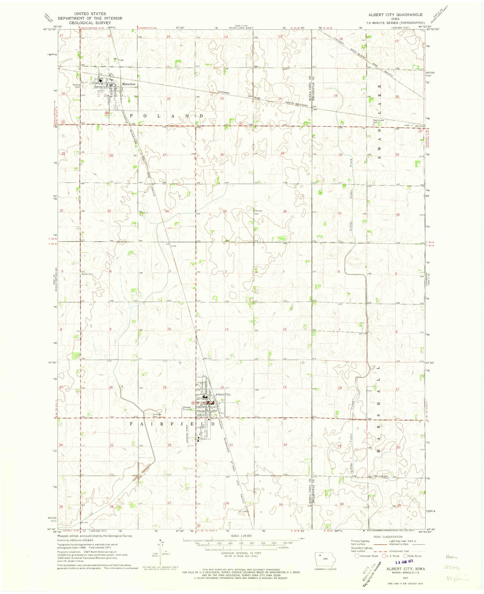 Classic USGS Albert City Iowa 7.5'x7.5' Topo Map – MyTopo Map Store