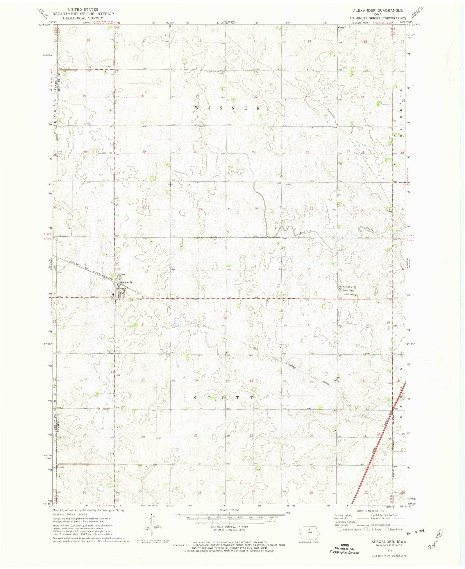 Classic USGS Alexander Iowa 7.5'x7.5' Topo Map – MyTopo Map Store
