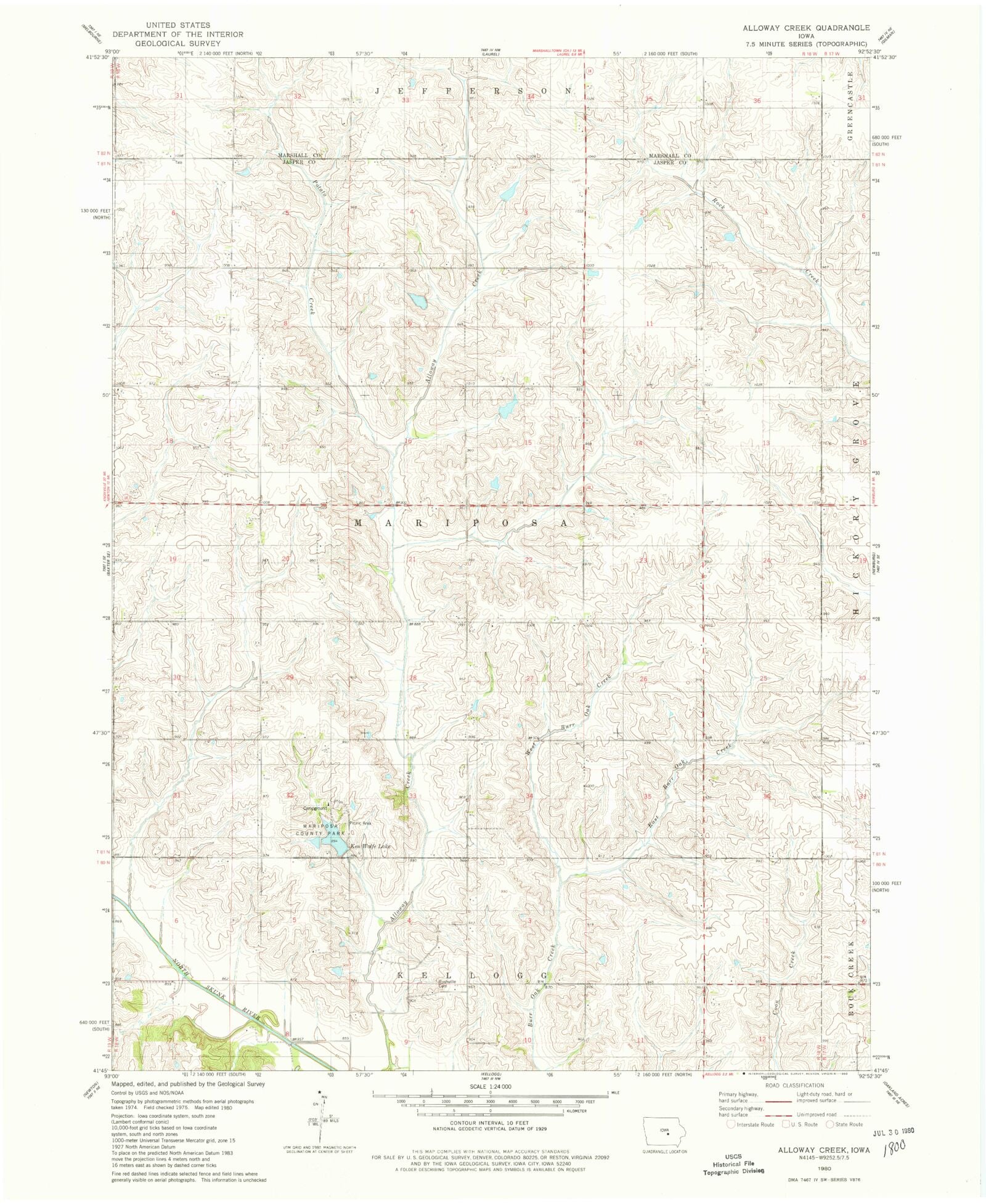 Classic USGS Alloway Creek Iowa 7.5'x7.5' Topo Map – MyTopo Map Store