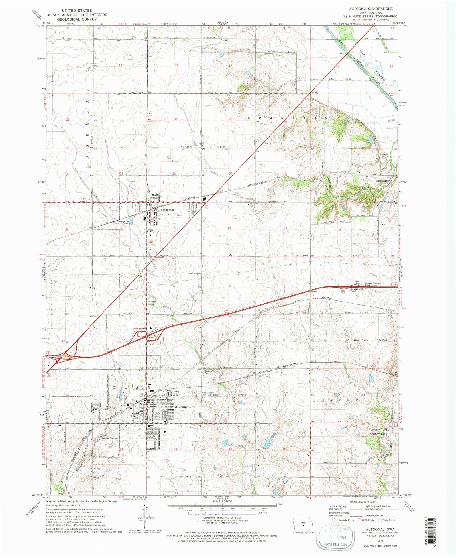 Classic USGS Altoona Iowa 7.5'x7.5' Topo Map – MyTopo Map Store