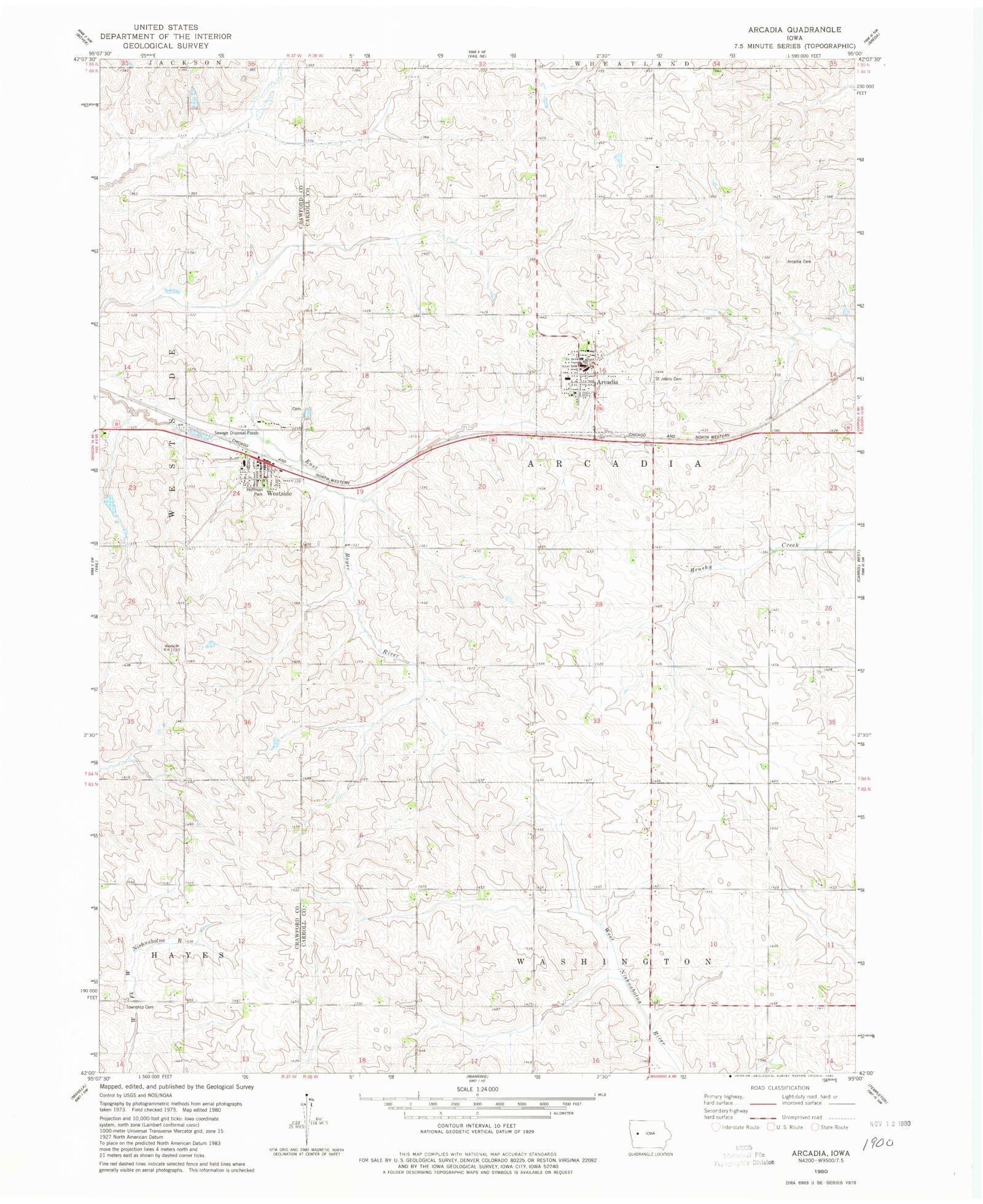 Classic USGS Arcadia Iowa 7.5'x7.5' Topo Map – MyTopo Map Store