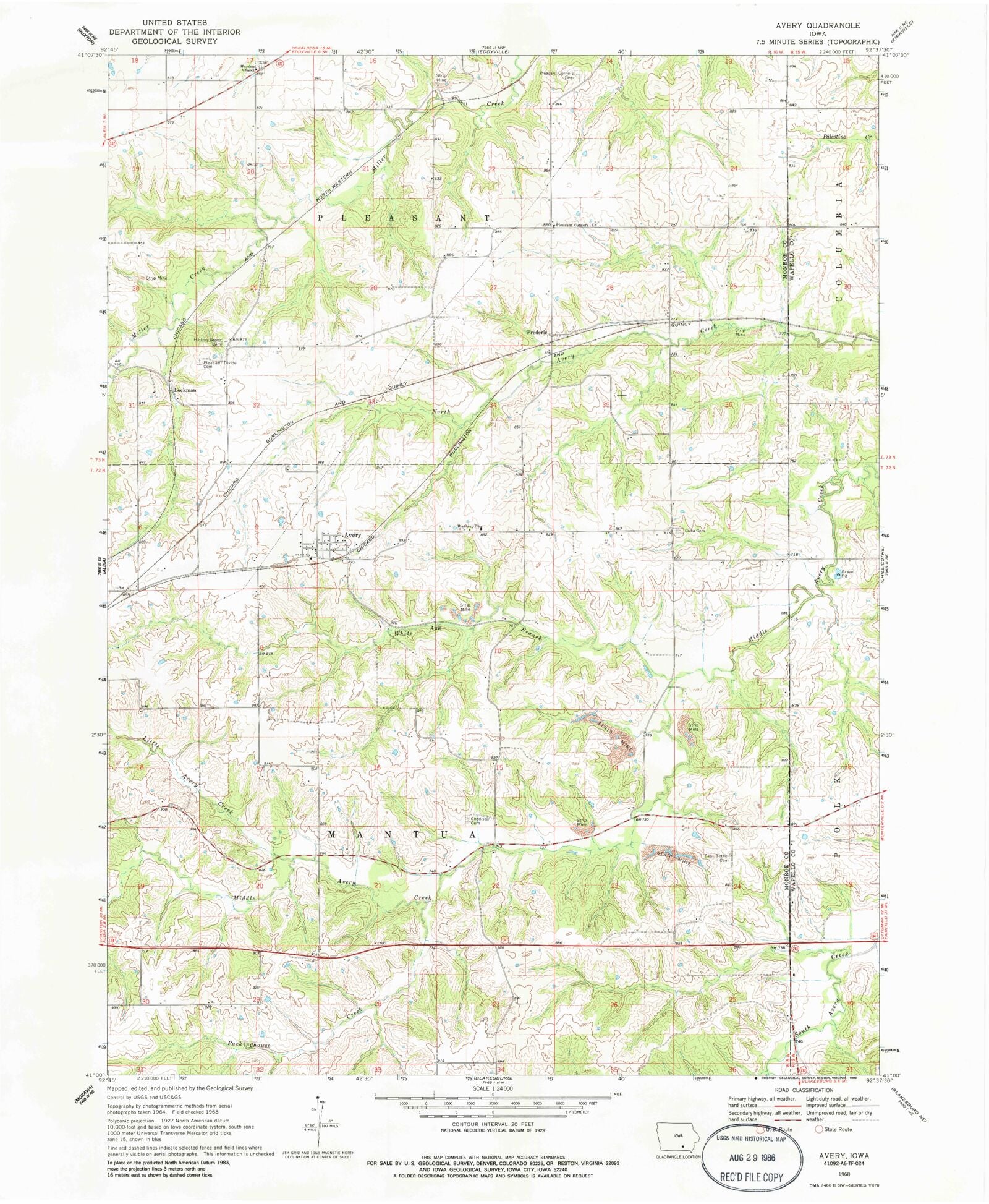 Classic USGS Avery Iowa 7.5'x7.5' Topo Map – MyTopo Map Store