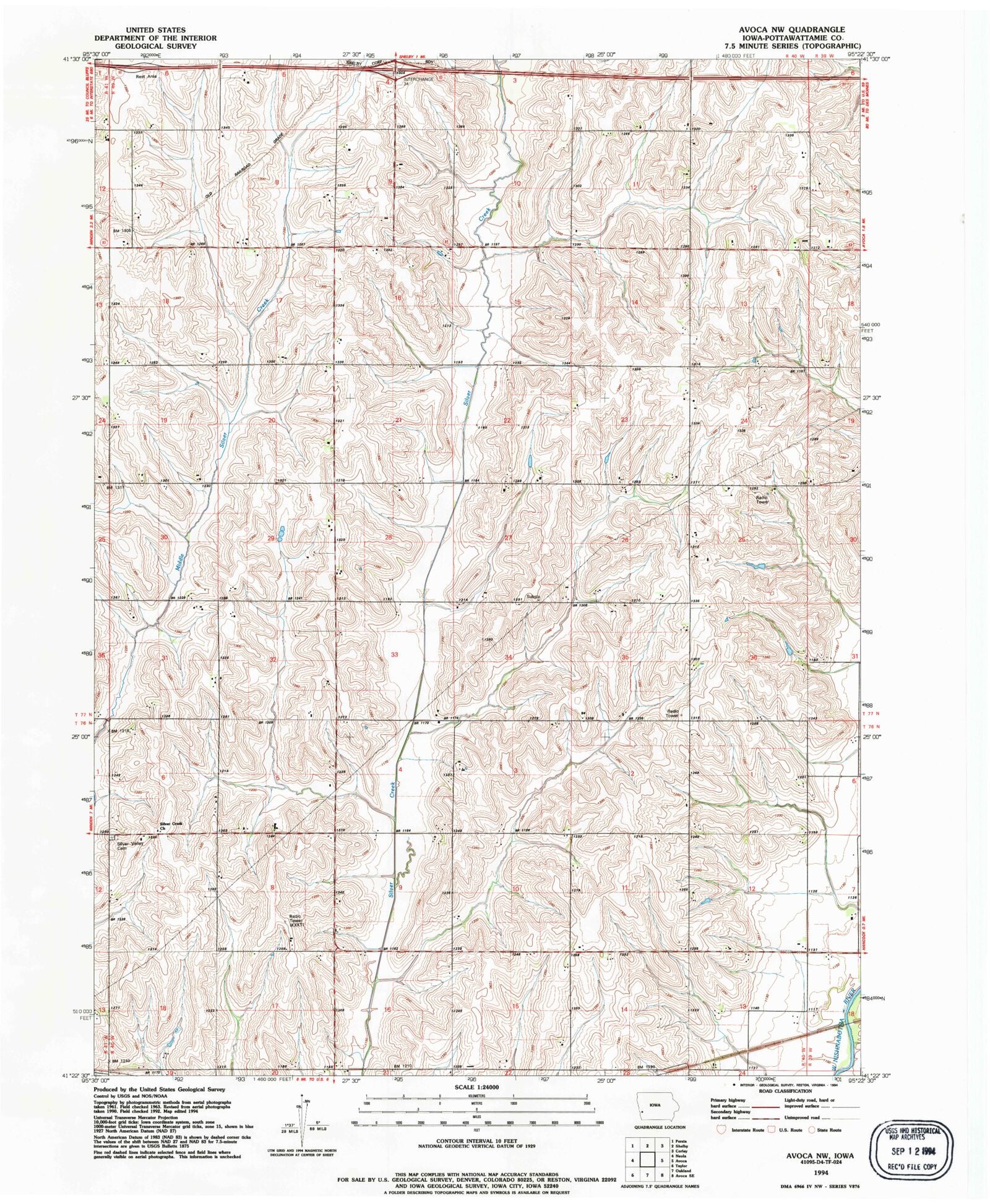 Classic USGS Avoca NW Iowa 7.5'x7.5' Topo Map – MyTopo Map Store