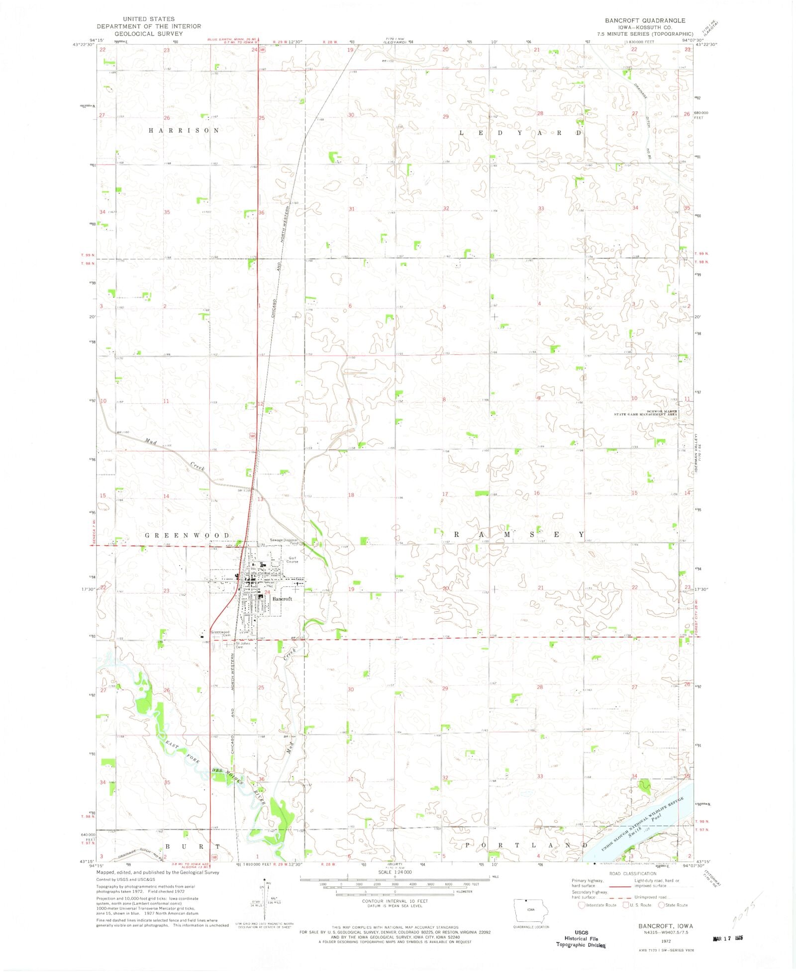 Classic USGS Bancroft Iowa 7.5'x7.5' Topo Map – MyTopo Map Store