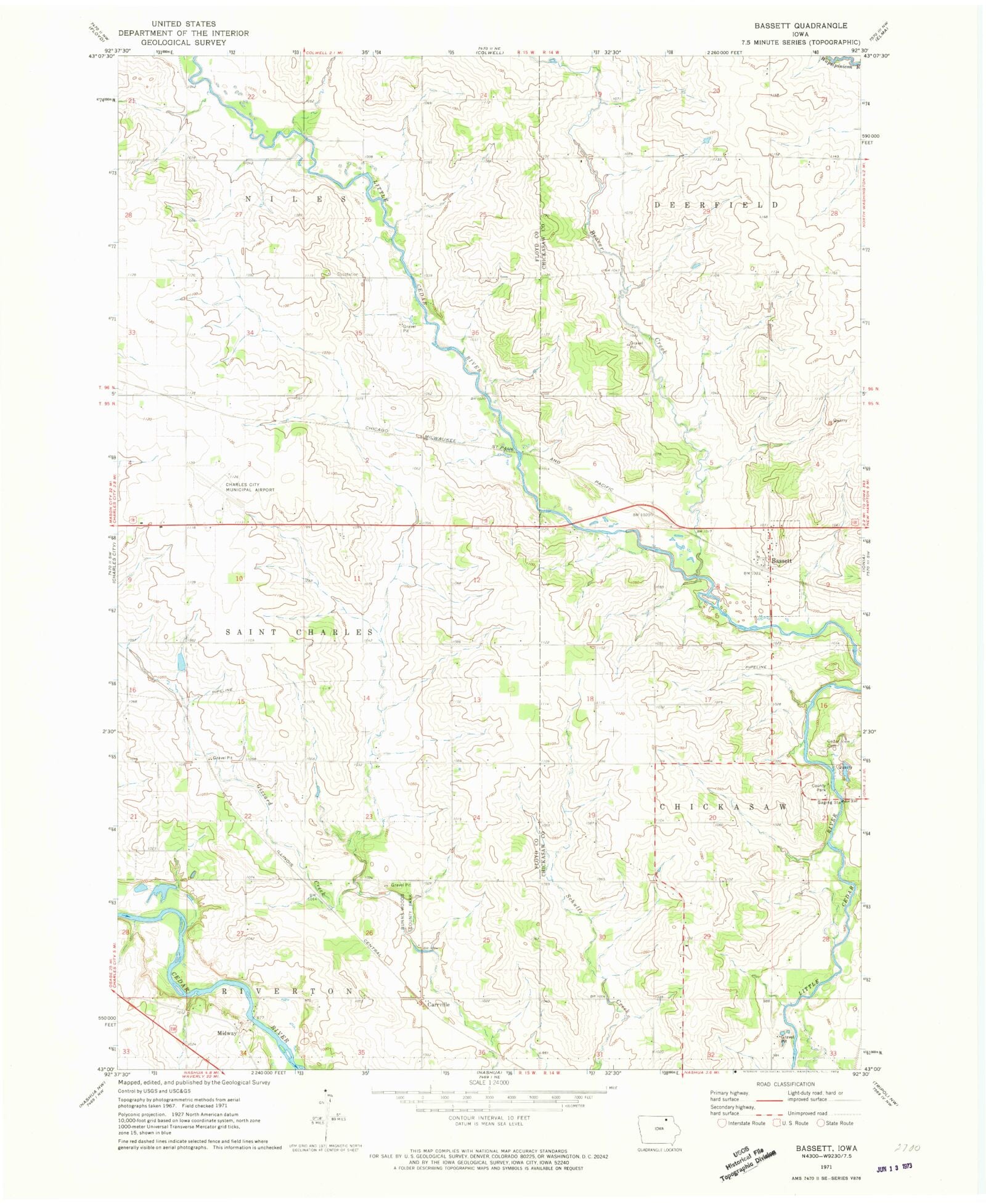 Classic USGS Bassett Iowa 7.5'x7.5' Topo Map – MyTopo Map Store
