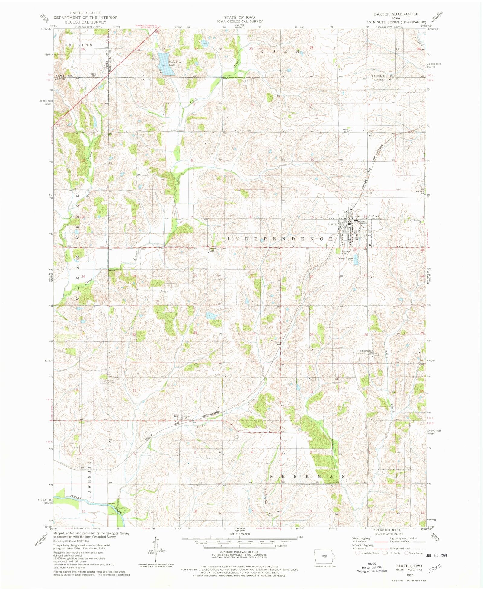Classic USGS Baxter Iowa 7.5'x7.5' Topo Map – MyTopo Map Store