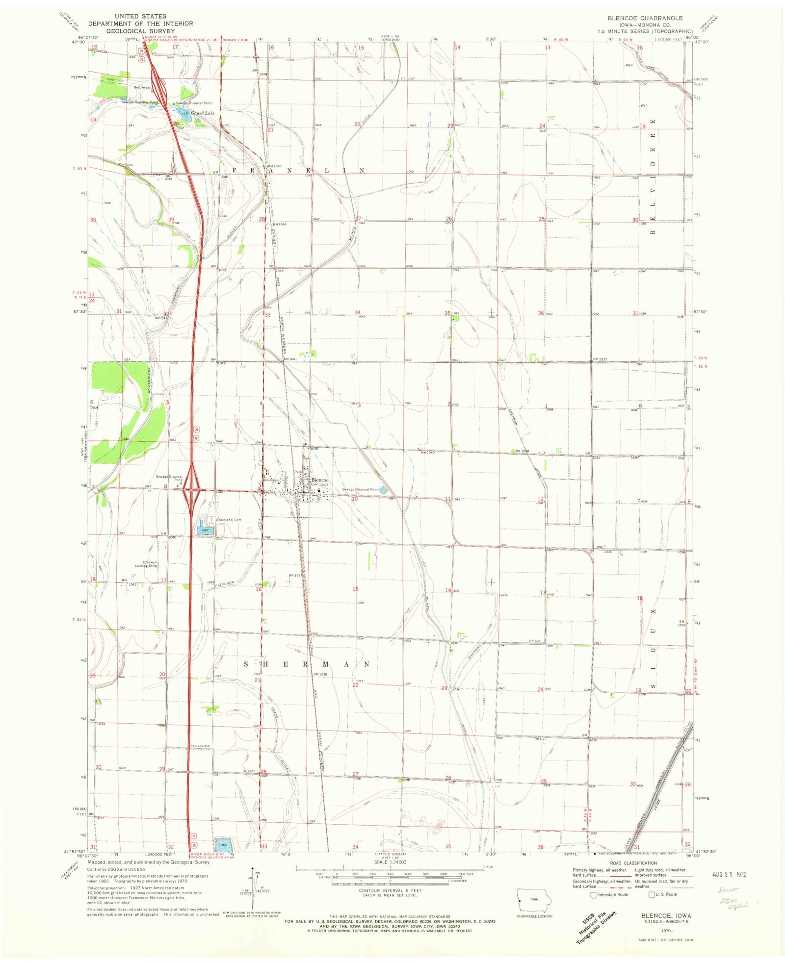 Classic USGS Blencoe Iowa 7.5'x7.5' Topo Map – MyTopo Map Store