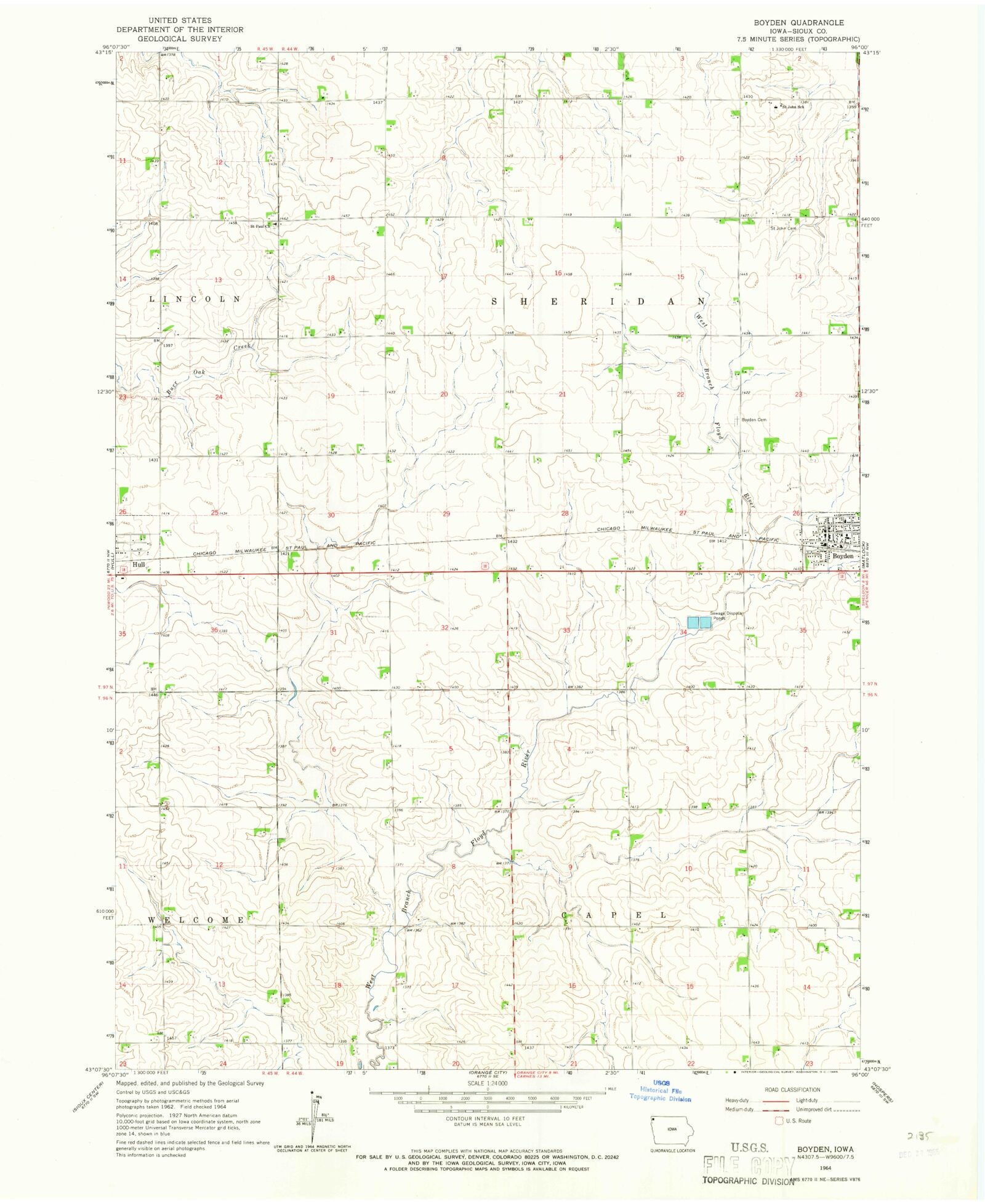 Classic USGS Boyden Iowa 7.5'x7.5' Topo Map – MyTopo Map Store