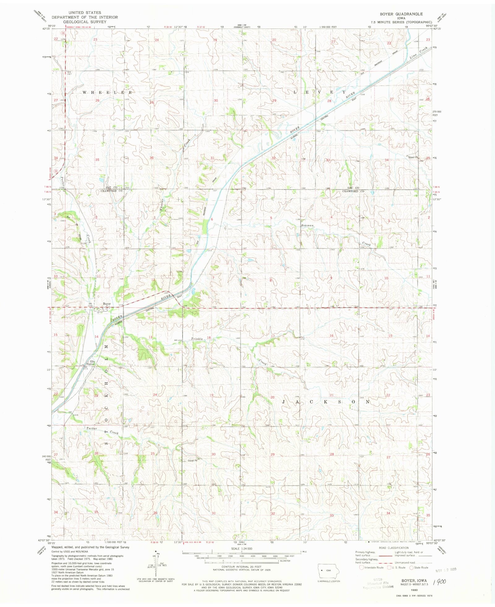 Classic USGS Boyer Iowa 7.5'x7.5' Topo Map – MyTopo Map Store