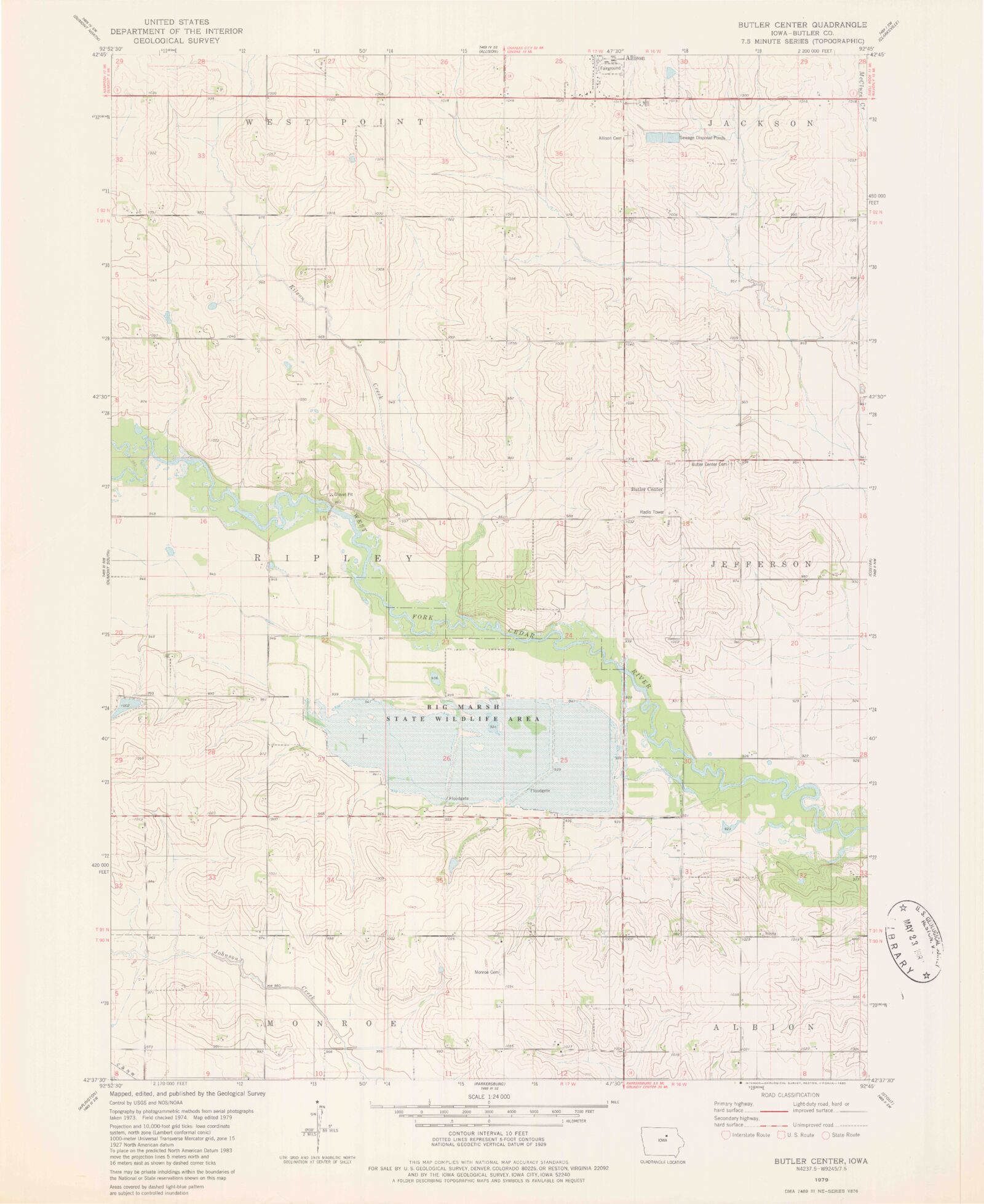 Classic USGS Butler Center Iowa 7.5'x7.5' Topo Map – MyTopo Map Store