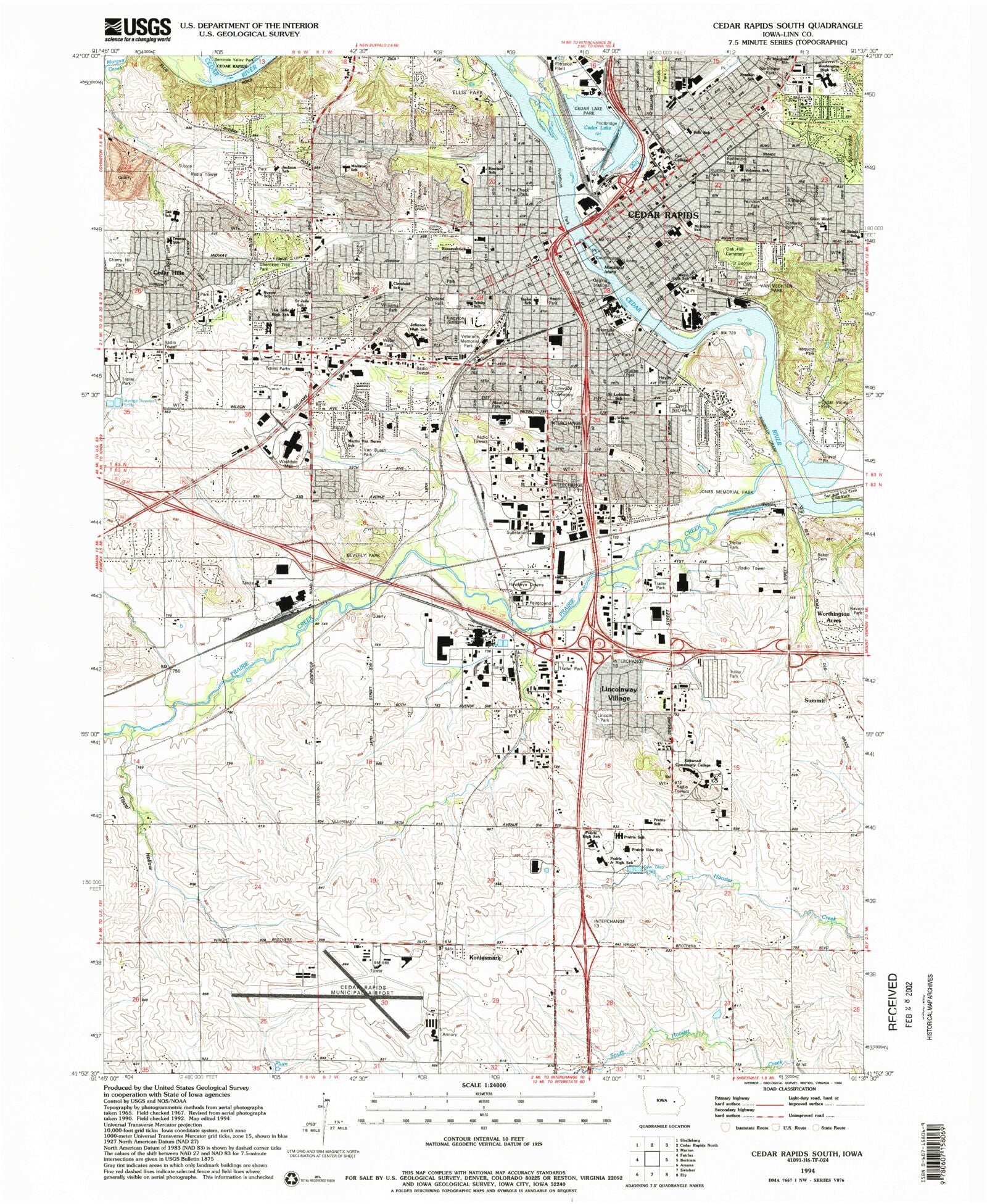 Classic USGS Cedar Rapids South Iowa 7.5'x7.5' Topo Map – MyTopo Map Store