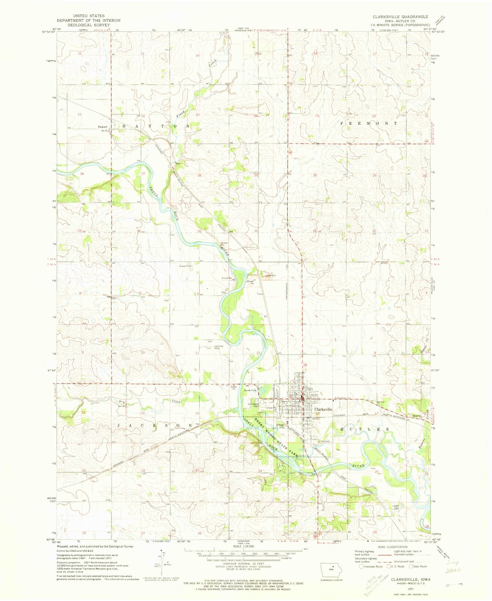 Classic USGS Clarksville Iowa 7.5'x7.5' Topo Map – MyTopo Map Store