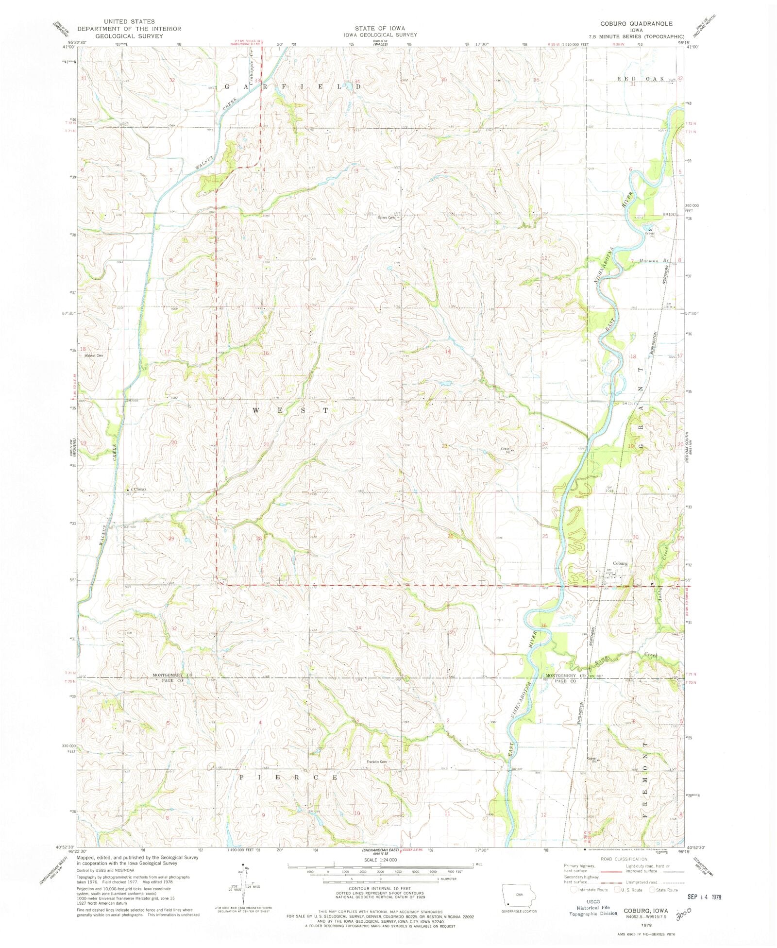 Classic USGS Coburg Iowa 7.5'x7.5' Topo Map – MyTopo Map Store