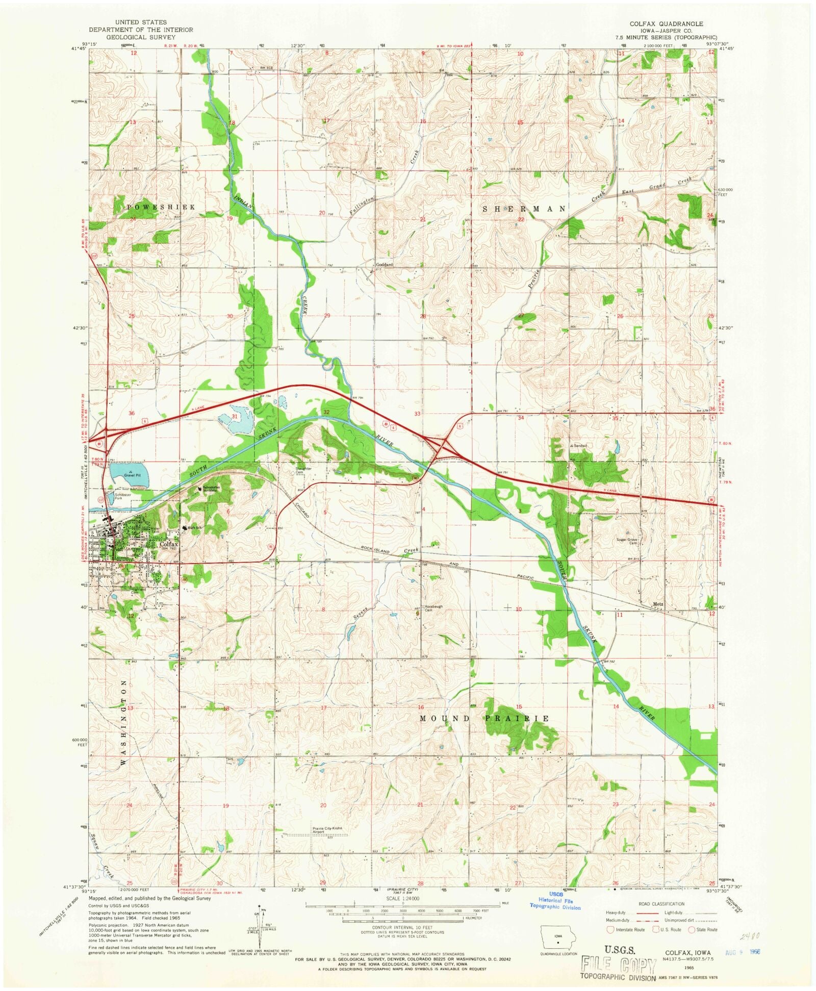 Classic USGS Colfax Iowa 7.5'x7.5' Topo Map – MyTopo Map Store