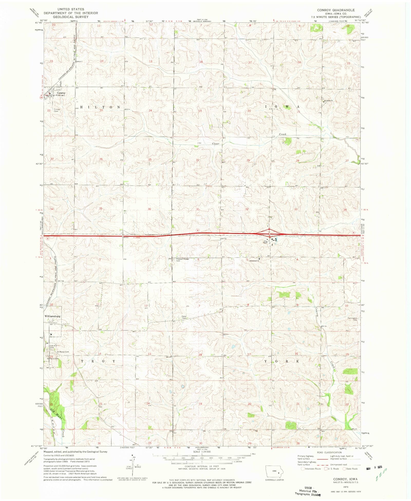 Classic USGS Conroy Iowa 7.5'x7.5' Topo Map – MyTopo Map Store