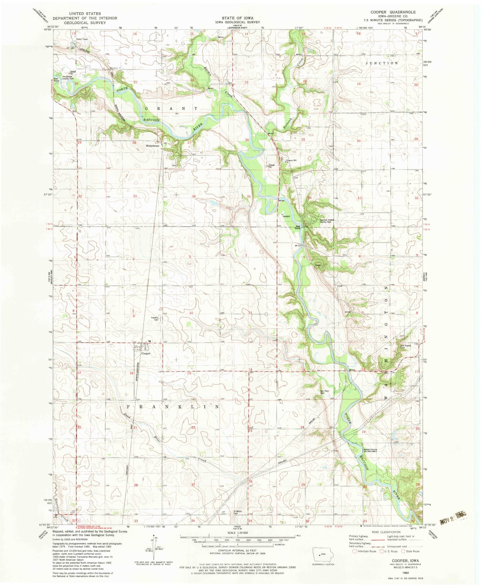 Classic USGS Cooper Iowa 7.5'x7.5' Topo Map – MyTopo Map Store