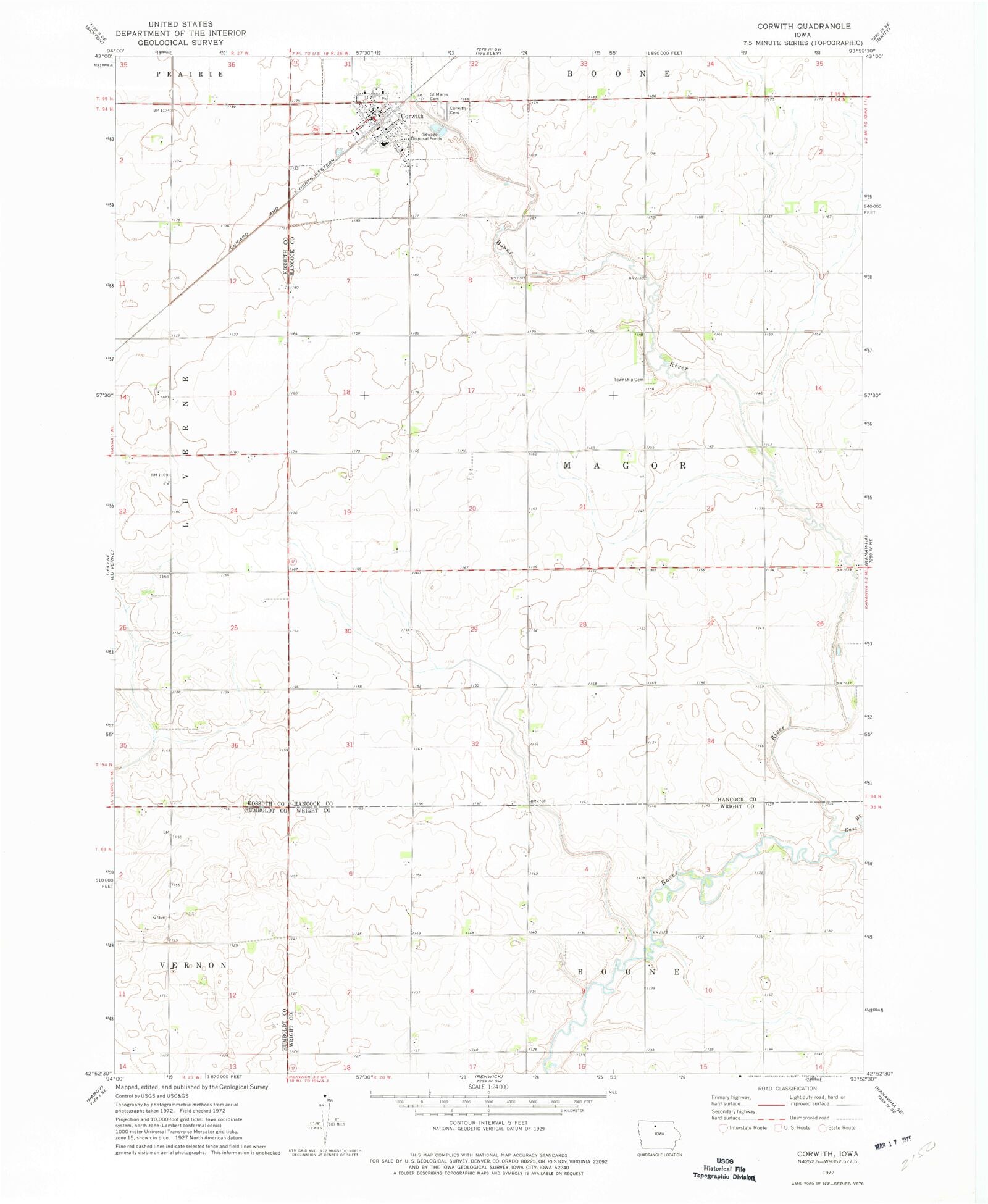 Classic USGS Corwith Iowa 7.5'x7.5' Topo Map – MyTopo Map Store