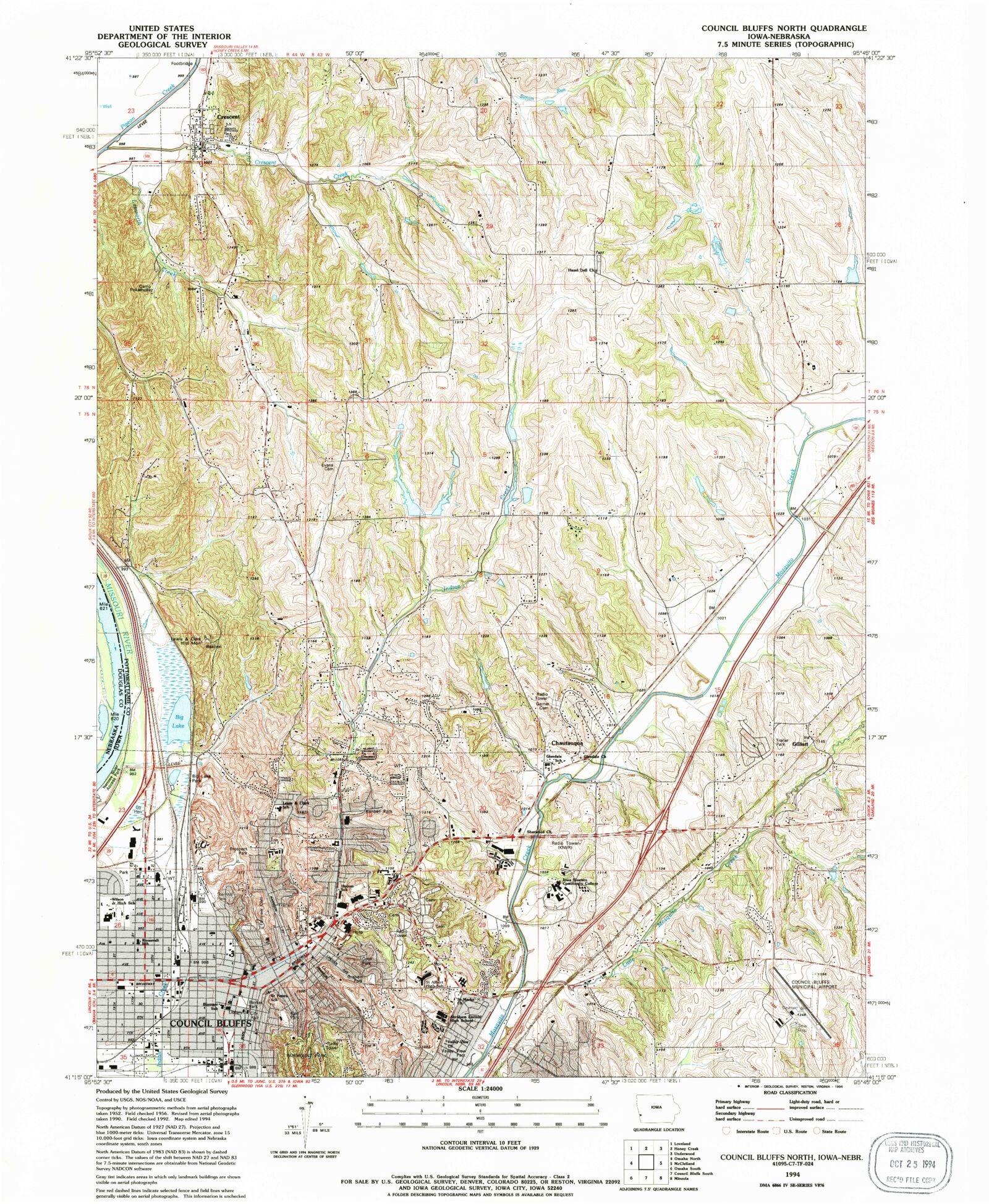 Classic USGS Council Bluffs North Iowa 7.5'x7.5' Topo Map – MyTopo Map ...