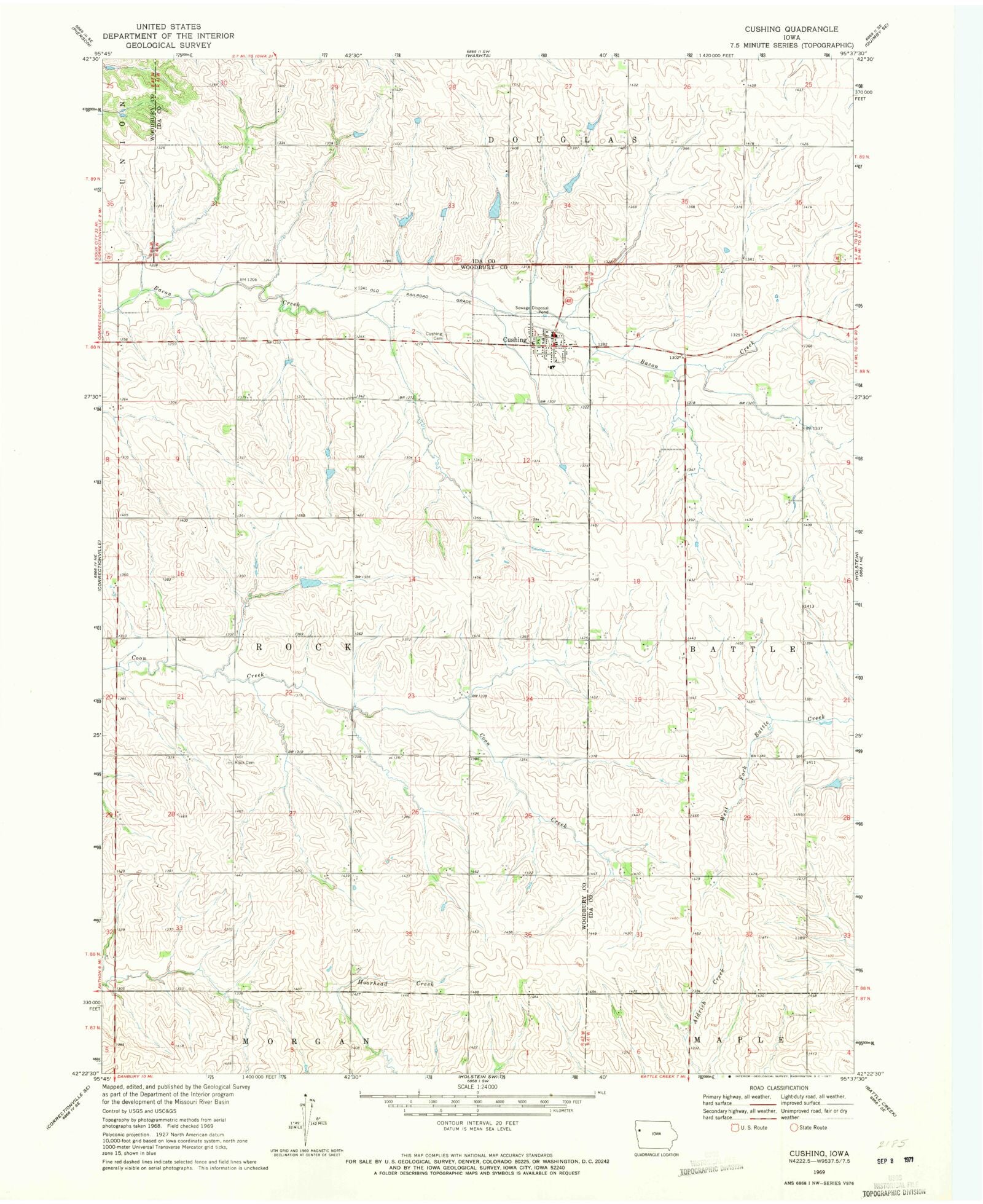 Classic USGS Cushing Iowa 7.5'x7.5' Topo Map – MyTopo Map Store