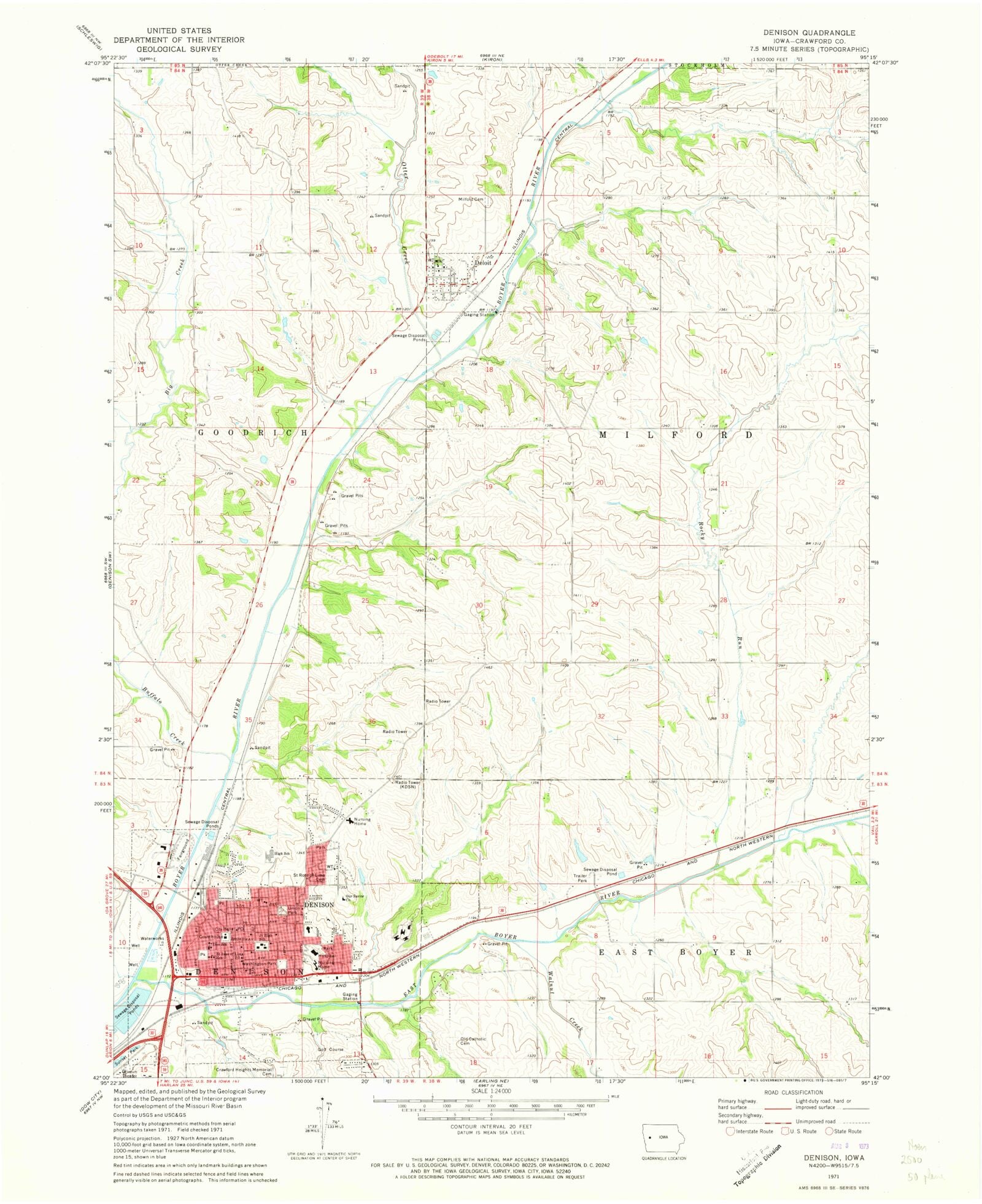 Classic USGS Denison Iowa 7.5'x7.5' Topo Map – MyTopo Map Store